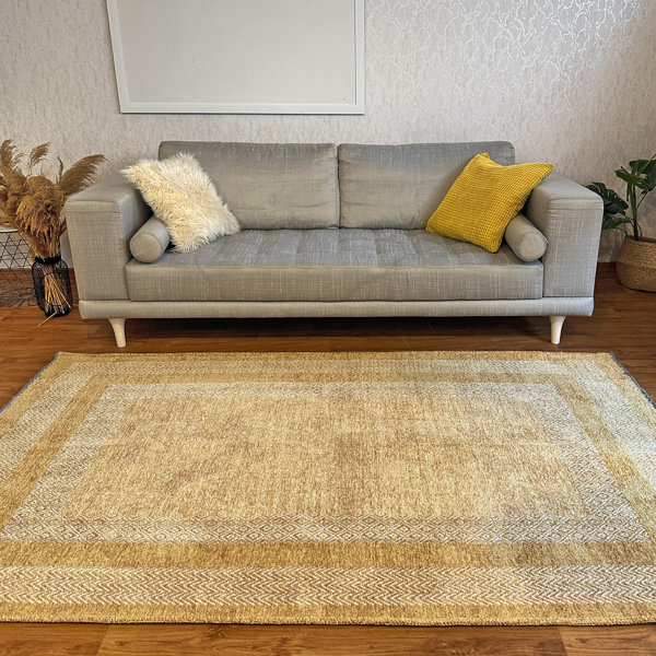 Union Rustic Alfa Rich Candelario Amber Gold Washable Woven Cotton Area ...