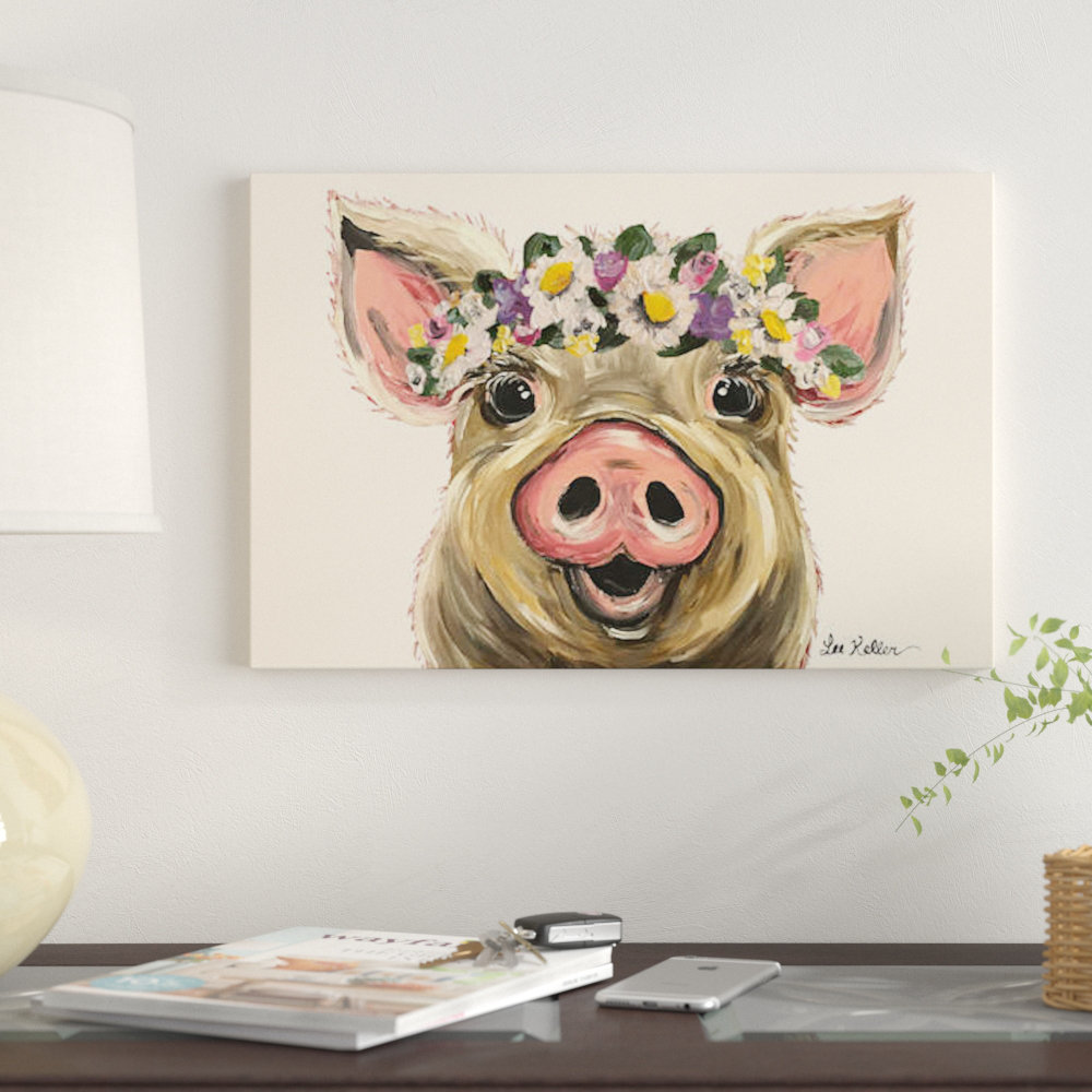 East Urban Home 'Pig With Flower Crown On Blush' by Hippie Hound ...