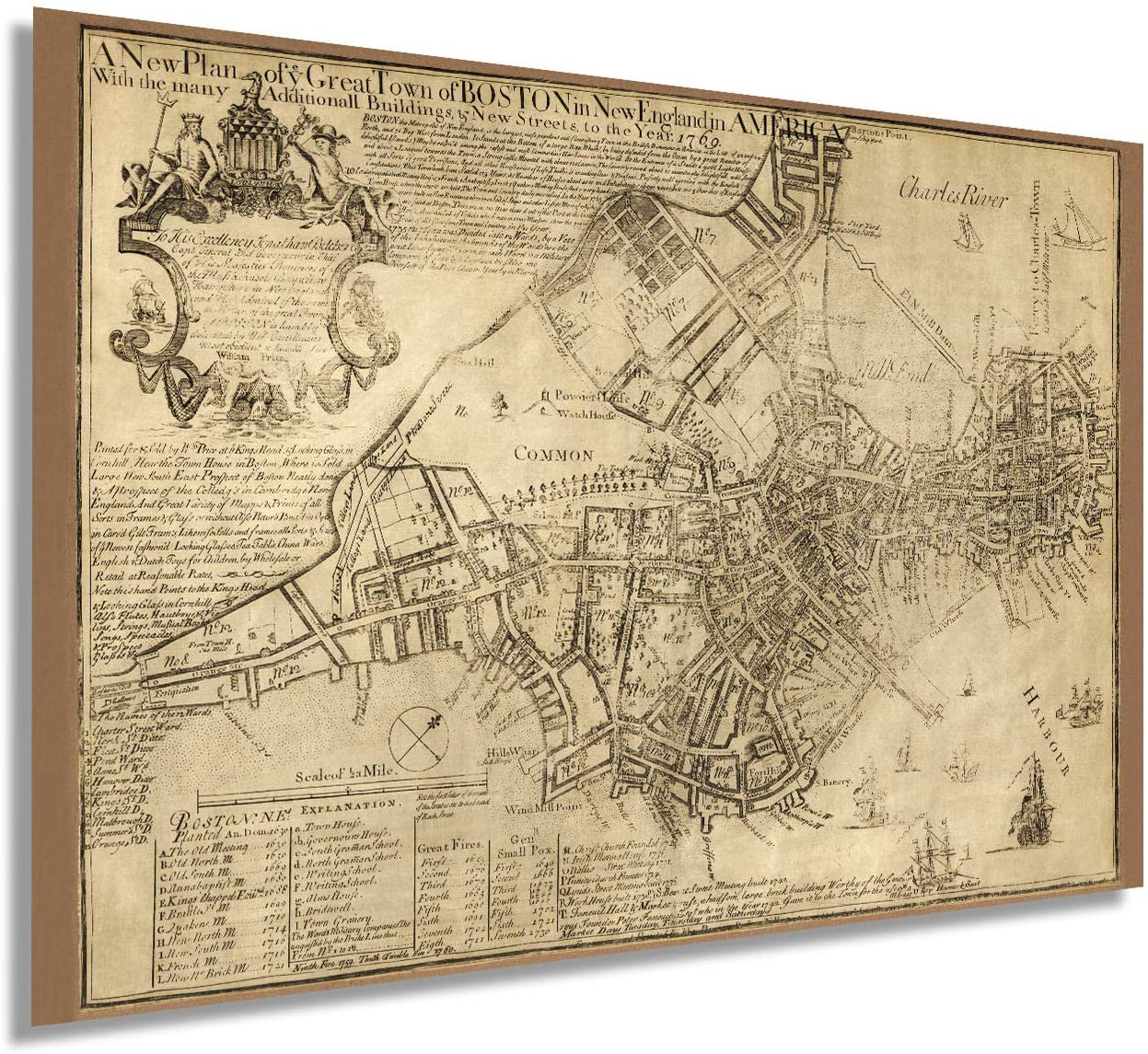 HISTORIC PRINTS 1769 Boston Massachusetts Map Poster Wall Art on Paper ...