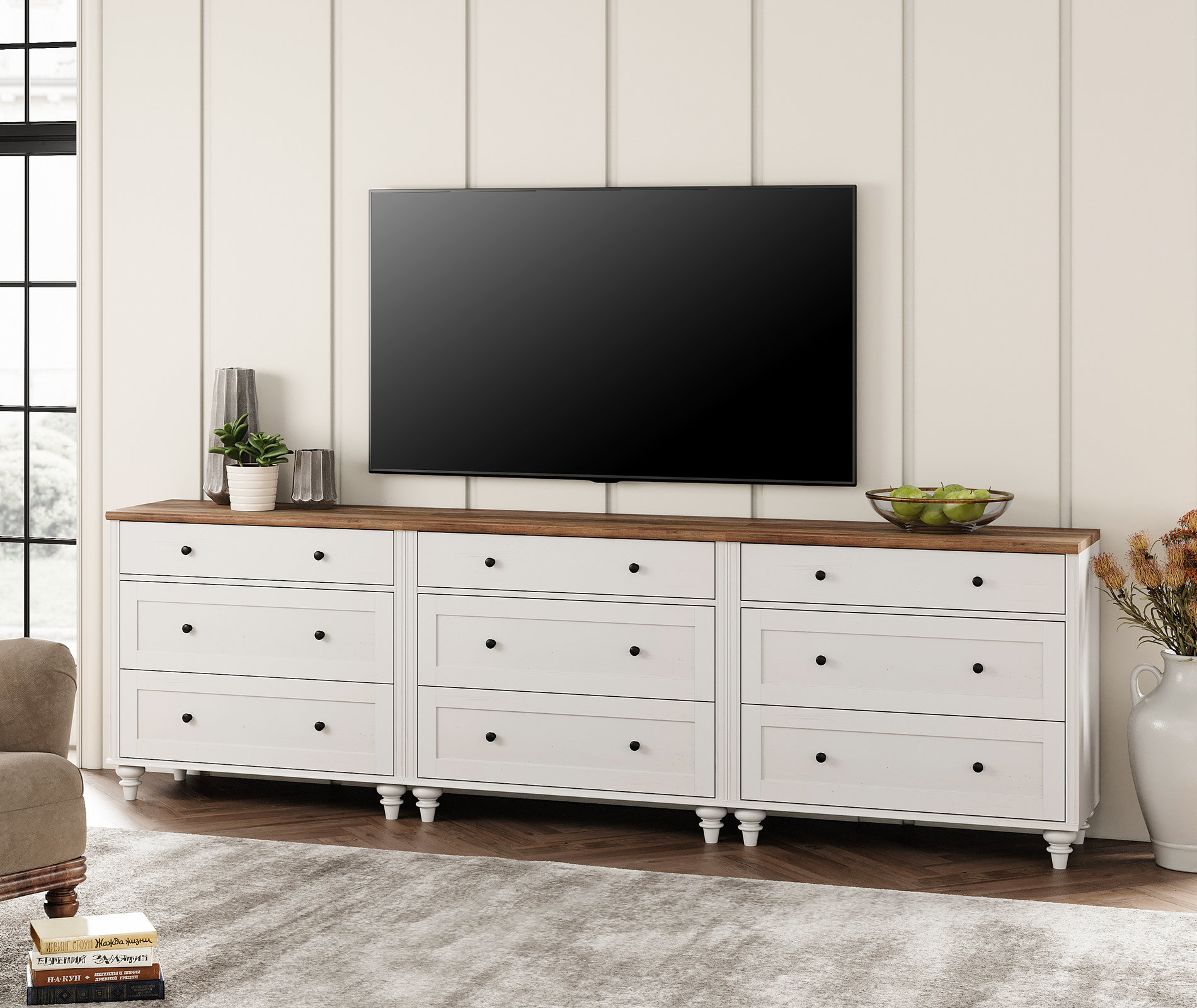 Alcott Hill Meuble télé 100 po avec 9 tiroirs, meuble télé avec meuble ...