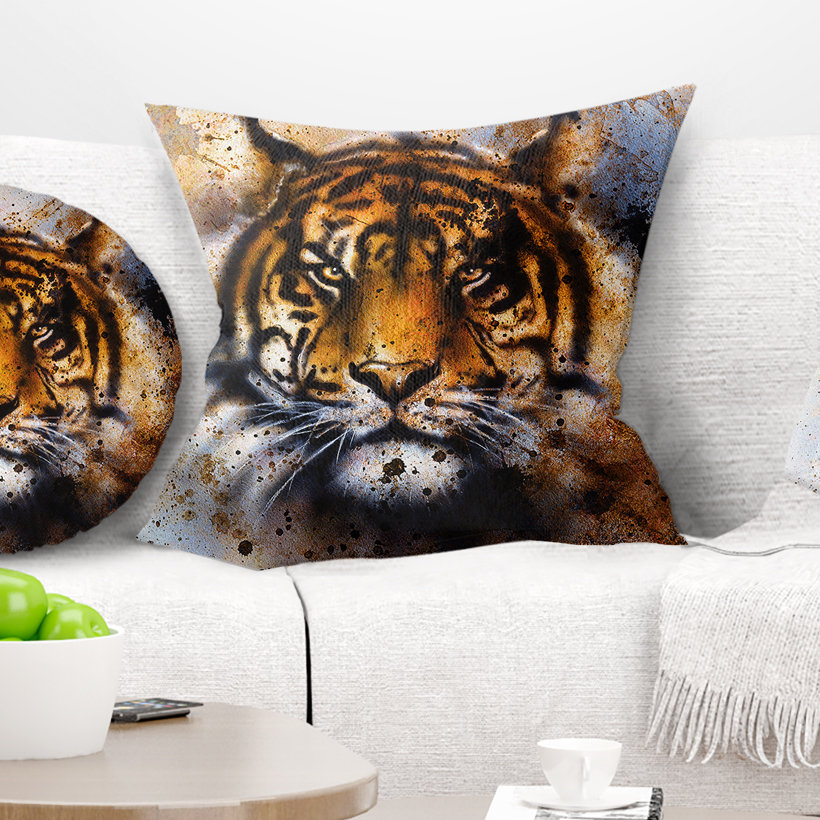 Design Art Tiger Collage with Rust Design - Animal Printed Pillow | Wayfair