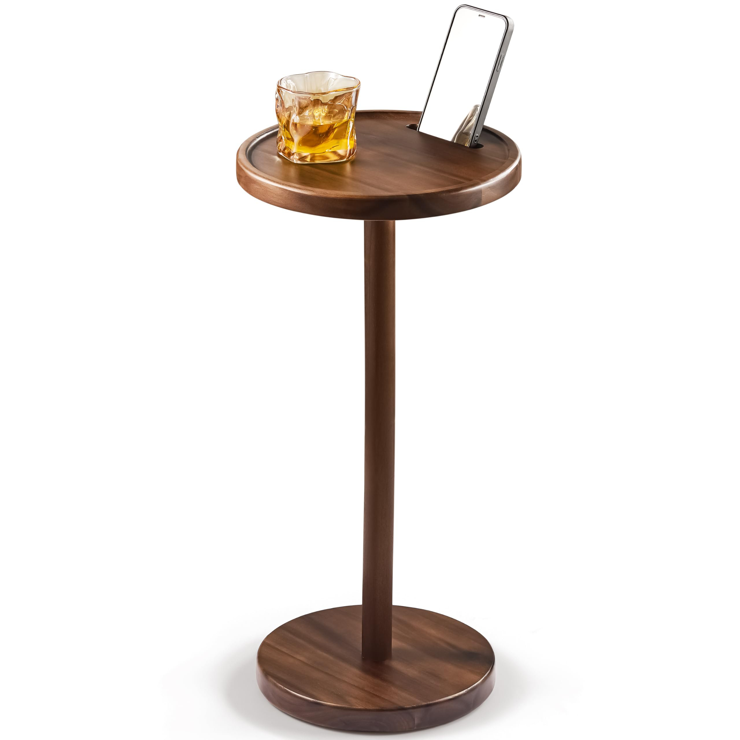 George Oliver Pedestal Side Table, 10.6"X24" Acacia Weighted Base Drink ...