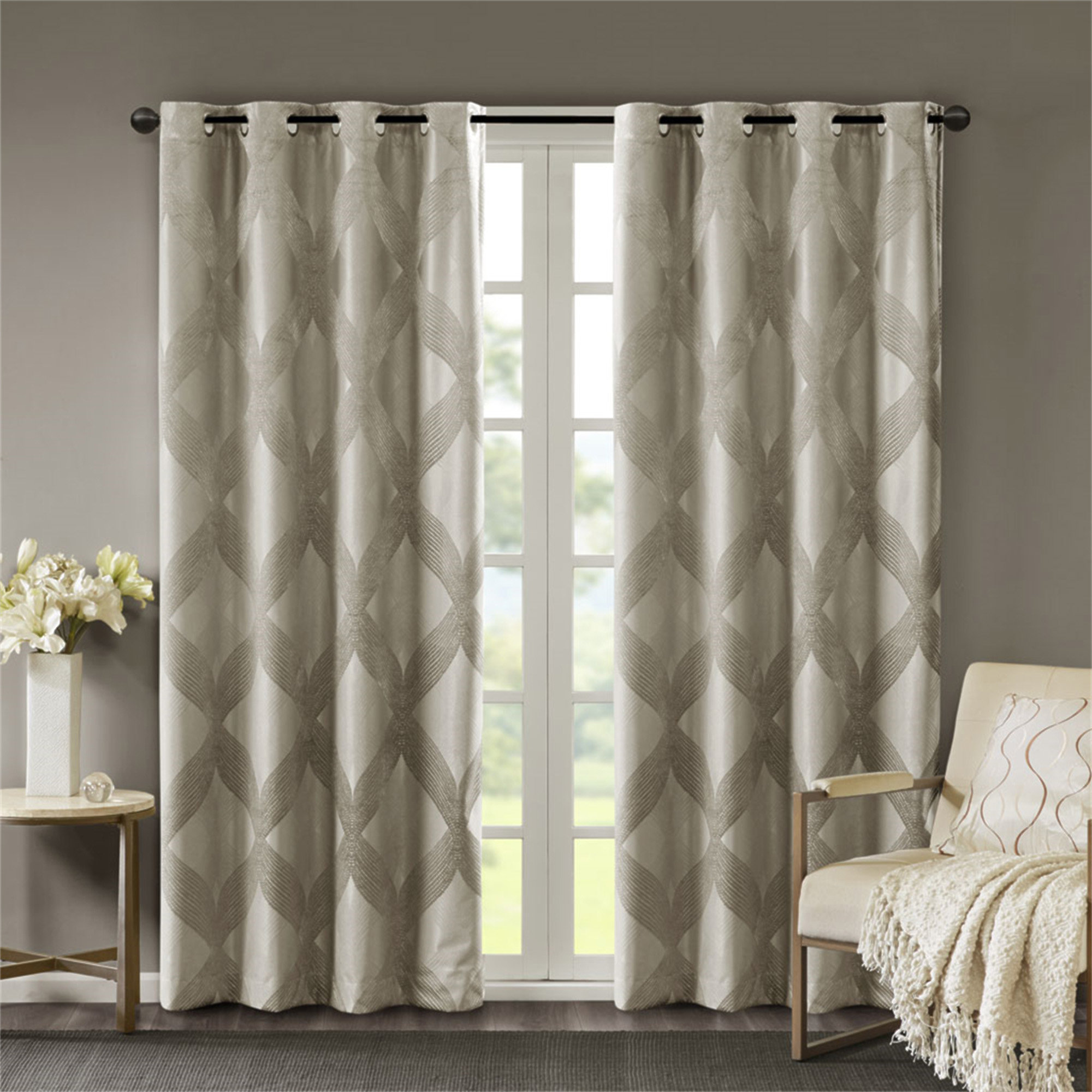 House of Hampton® Ogee Knitted Jacquard Total Blackout Curtain Panel ...