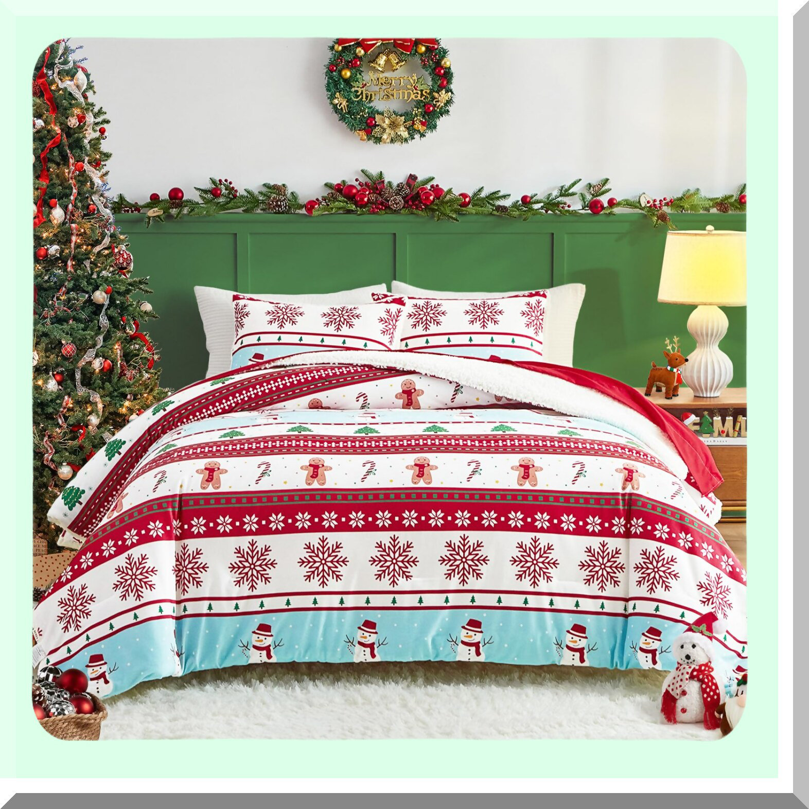 Everly Quinn Snowflake Sherpa Comforter Set - Fluffy Velvet Bedding for ...