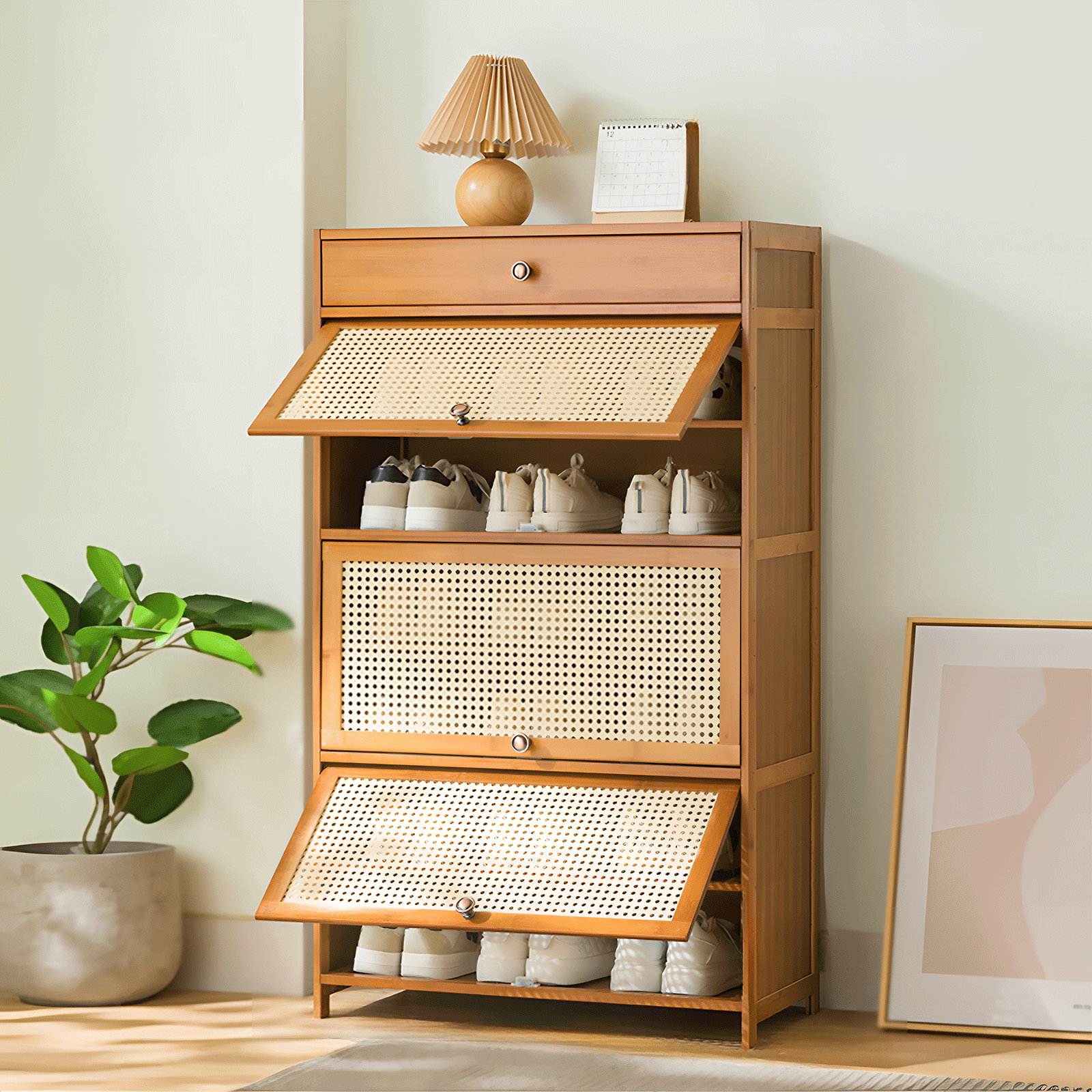 Bay Isle Home™ Bamboo 8-Tiers Shoe Cabinet With Drawer, Shoe Rack ...