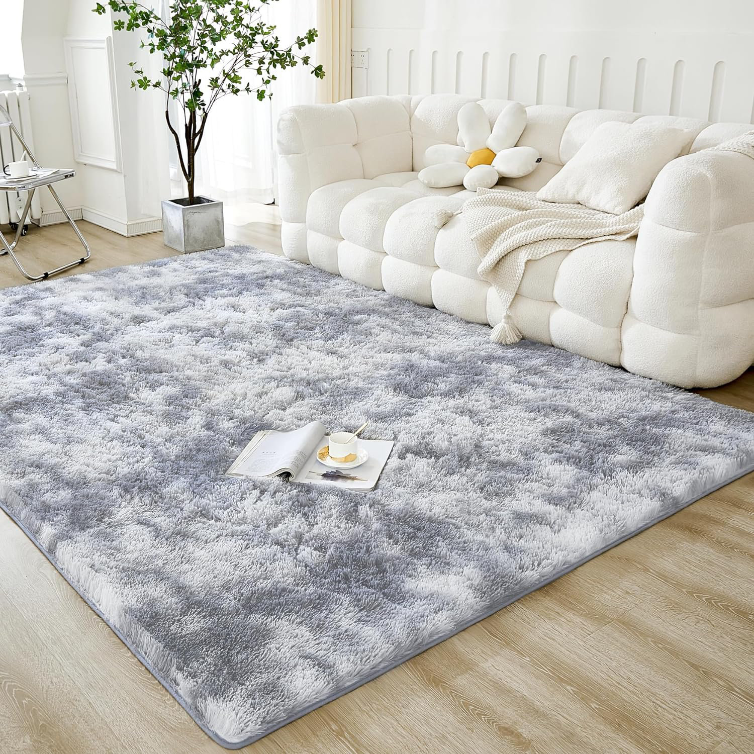 Wrought Studio™ Katari 4x6 Fluffy Area Rug Light Grey Fuzzy Area Rugs ...