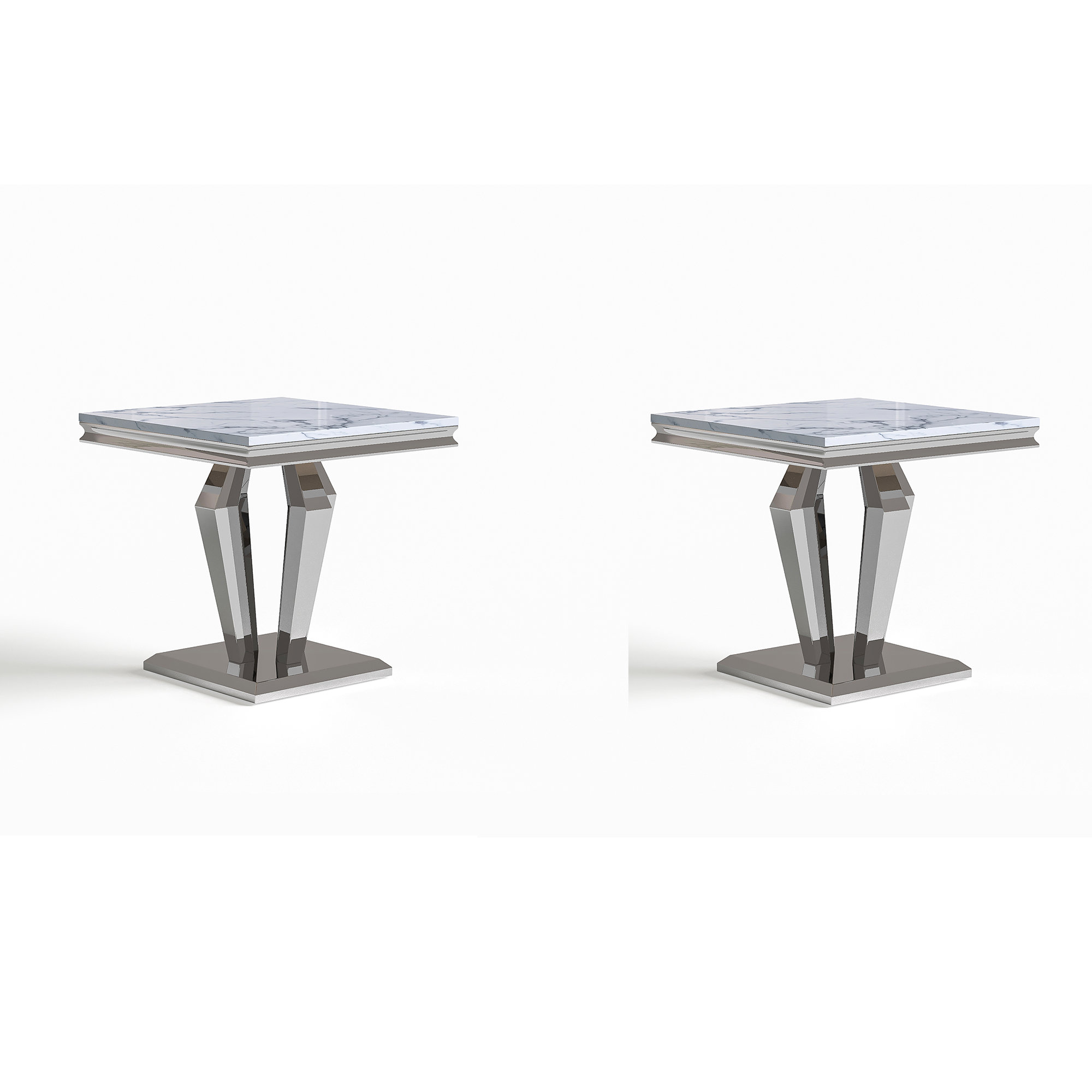 Everly Quinn 2 - Piece End Table With Faux Marble Top & Stainless Steel ...