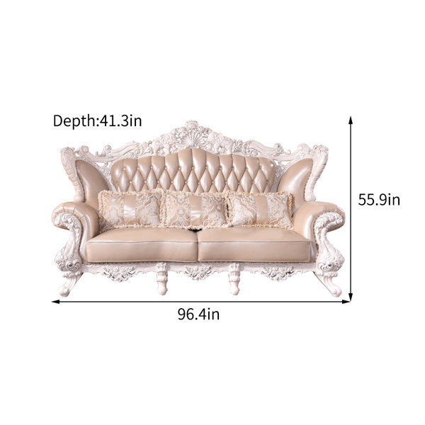 Romero European Luxury Carved Leather Sofa 96.4'' Genuine Leather ...