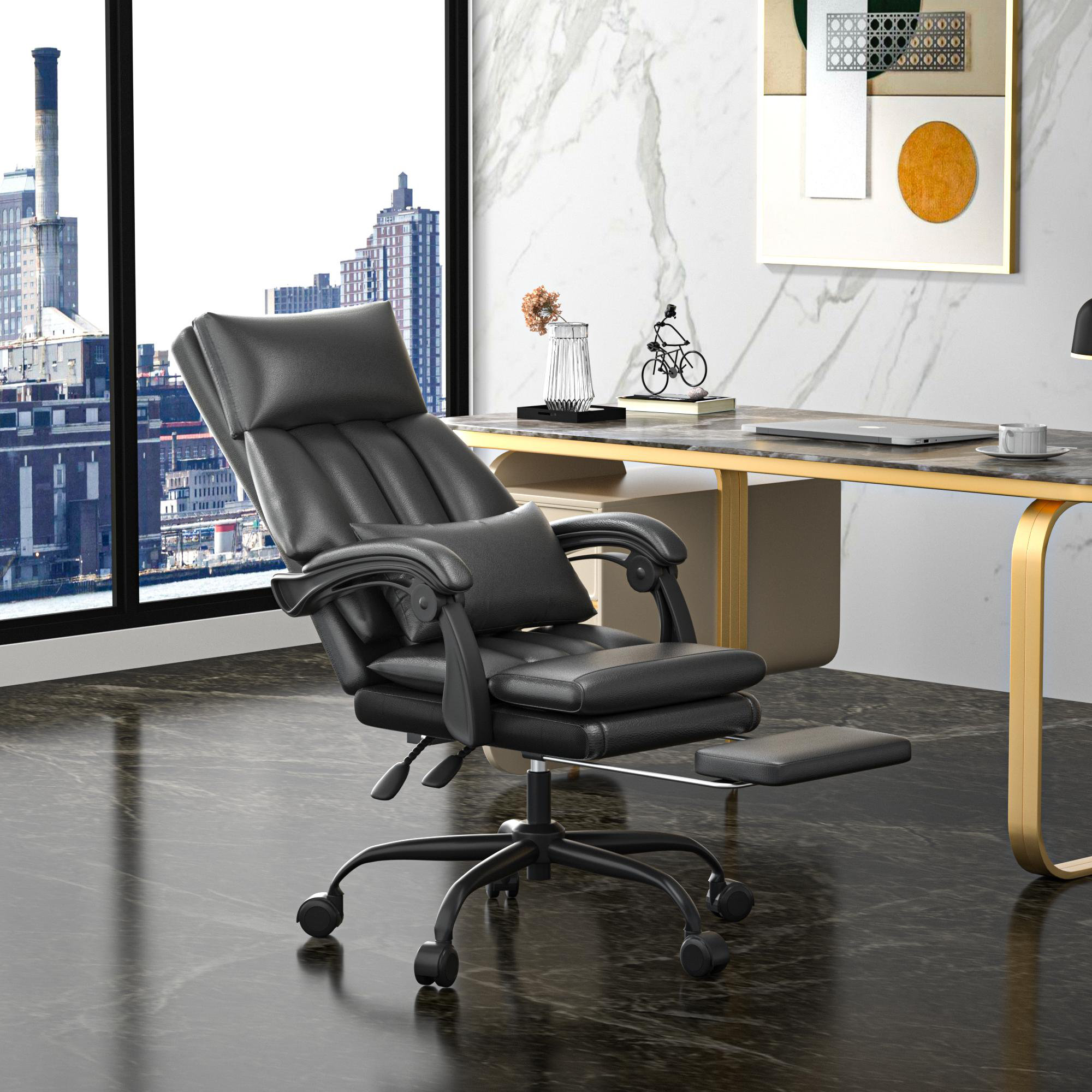 Ebern Designs Home Office Desk Chair, Ergonomic Executive Leather ...