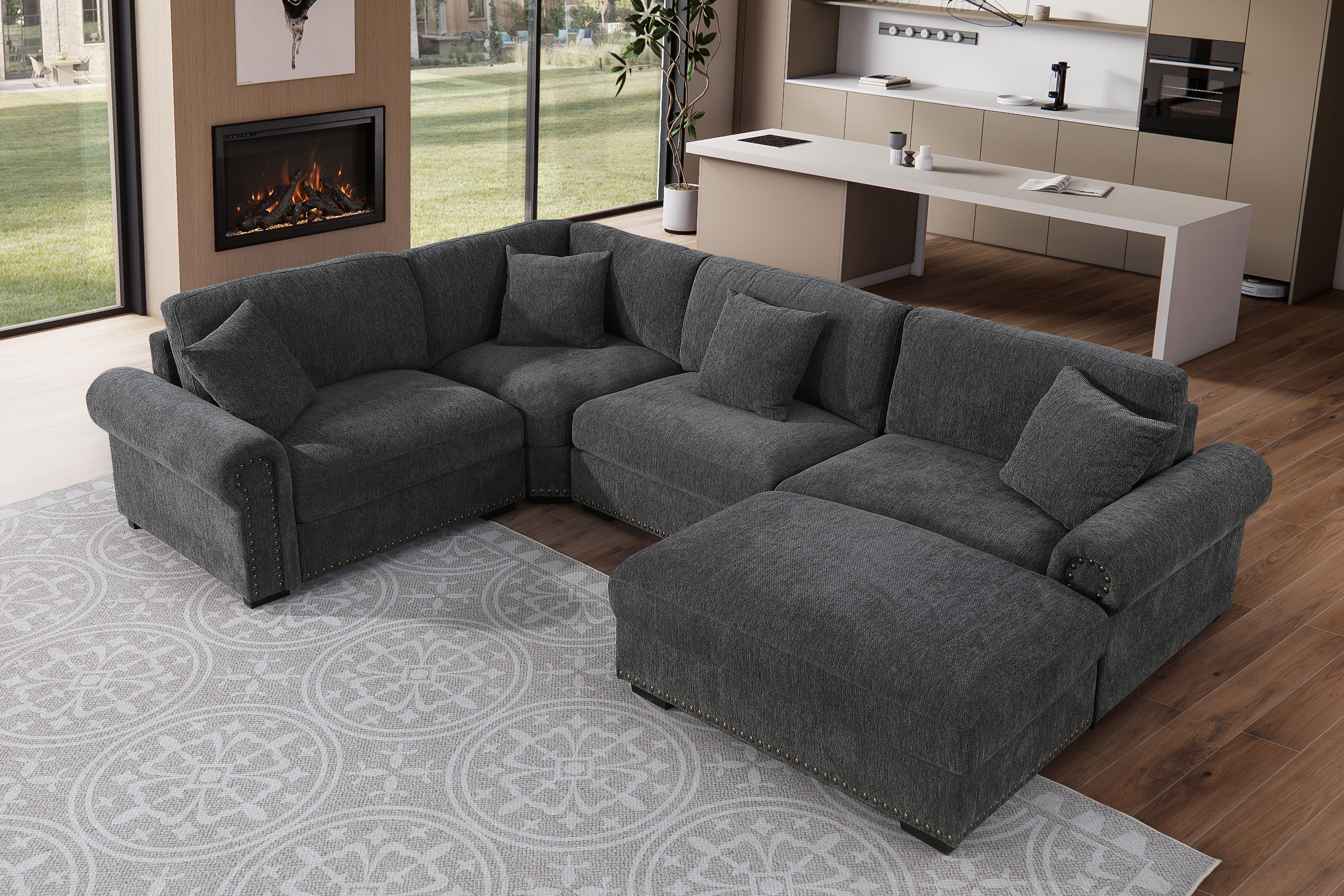 Lark Manor™ Errett Upholstered 5-Seat Roller Arms Cloud Corner ...
