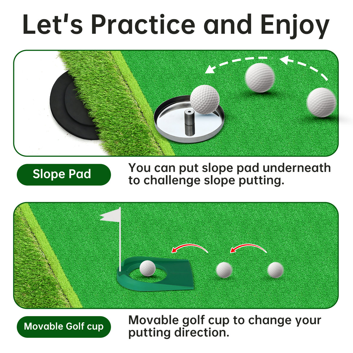 MUKE Indoor & Outdoor Putting Mat with Stainless Steel Cups, Adjustable ...