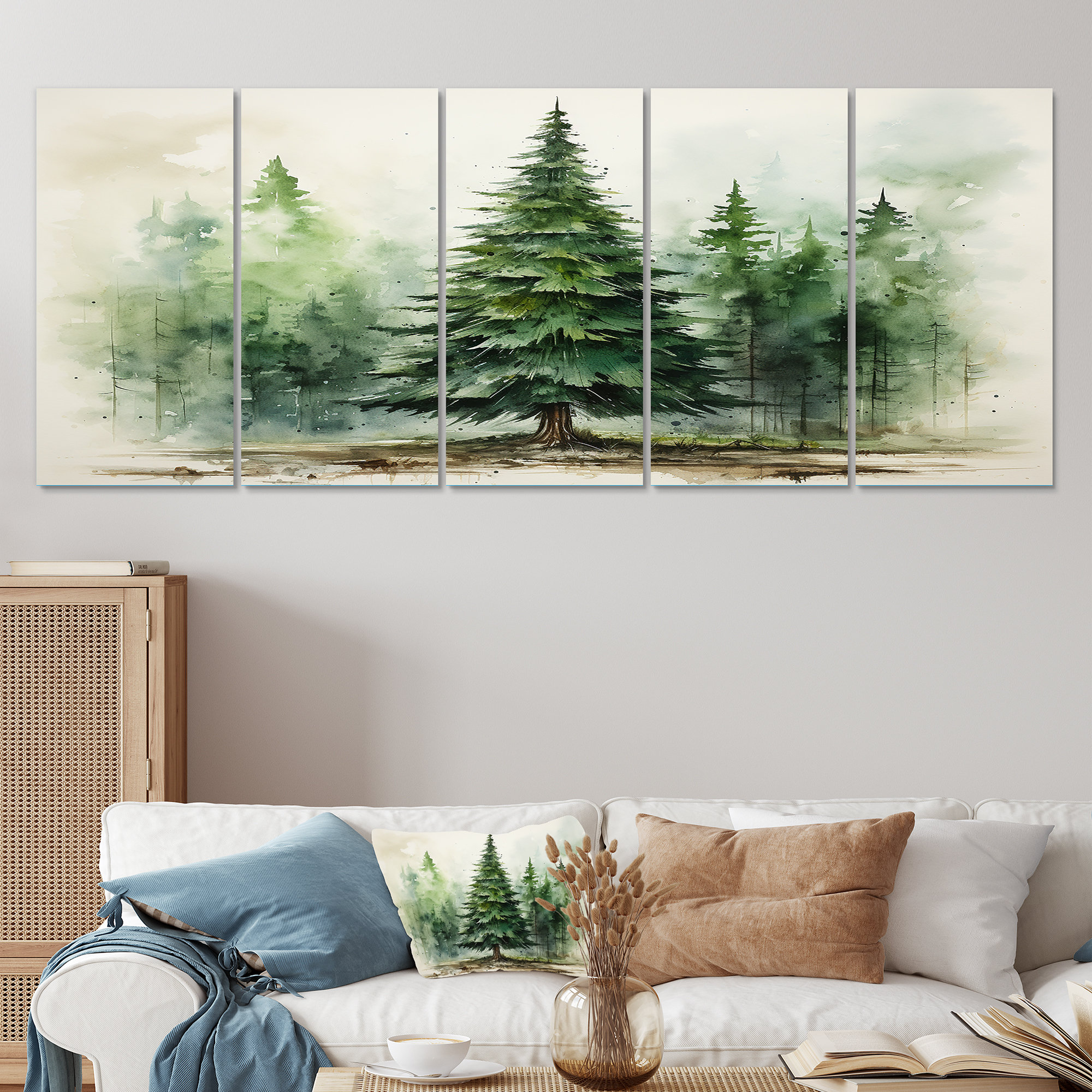Millwood Pines Minimalism Pine Tree Forest I - Tree Pine 5 Piece Wall ...