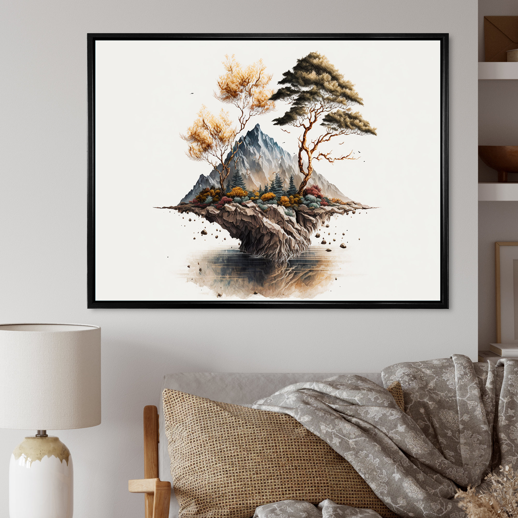 Millwood Pines Bonsai Tree On A Rock III - Modern Canvas Wall Art | Wayfair