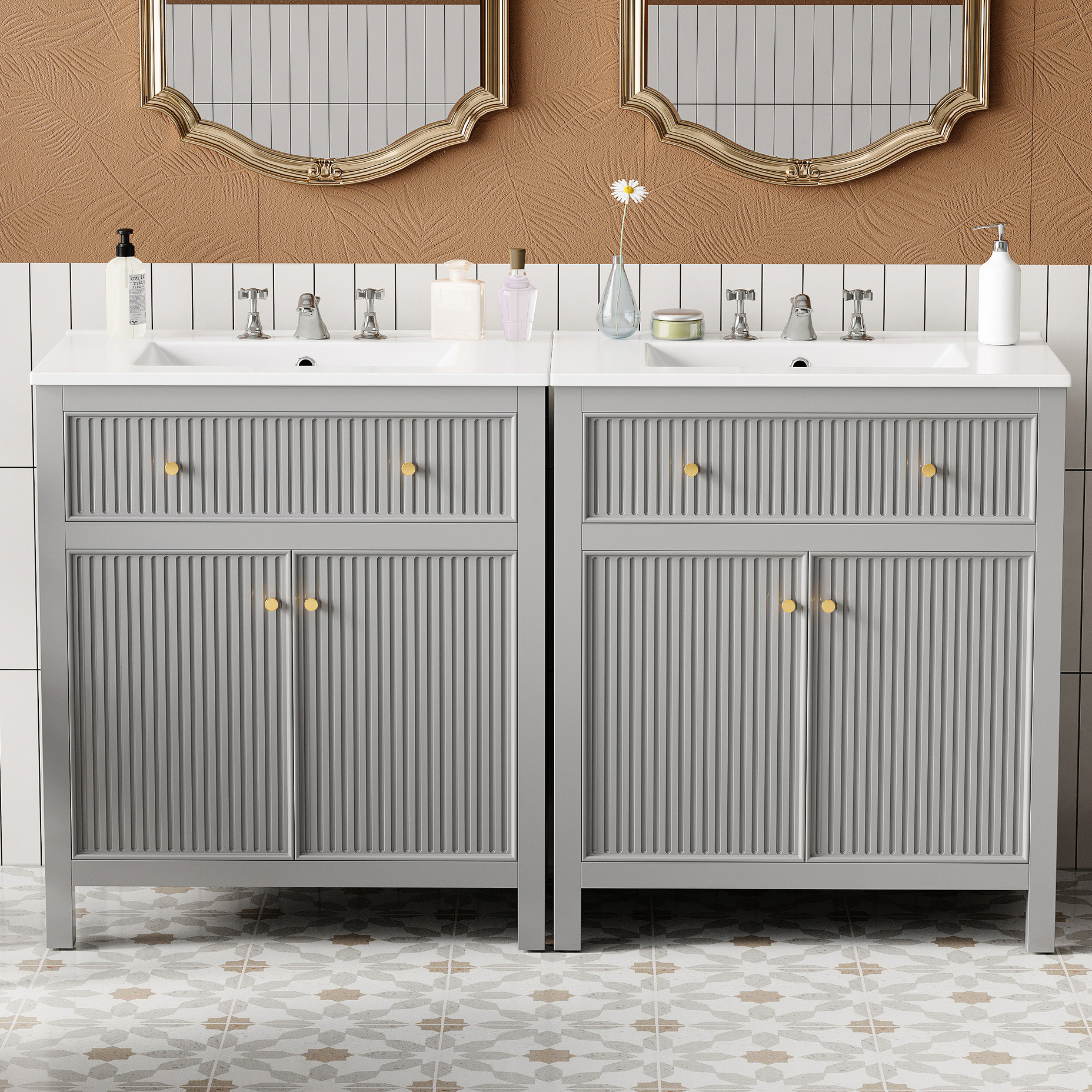 Ebern Designs Grey 60 - Inch Modern Bathroom Vanity With Ceramic Sink ...