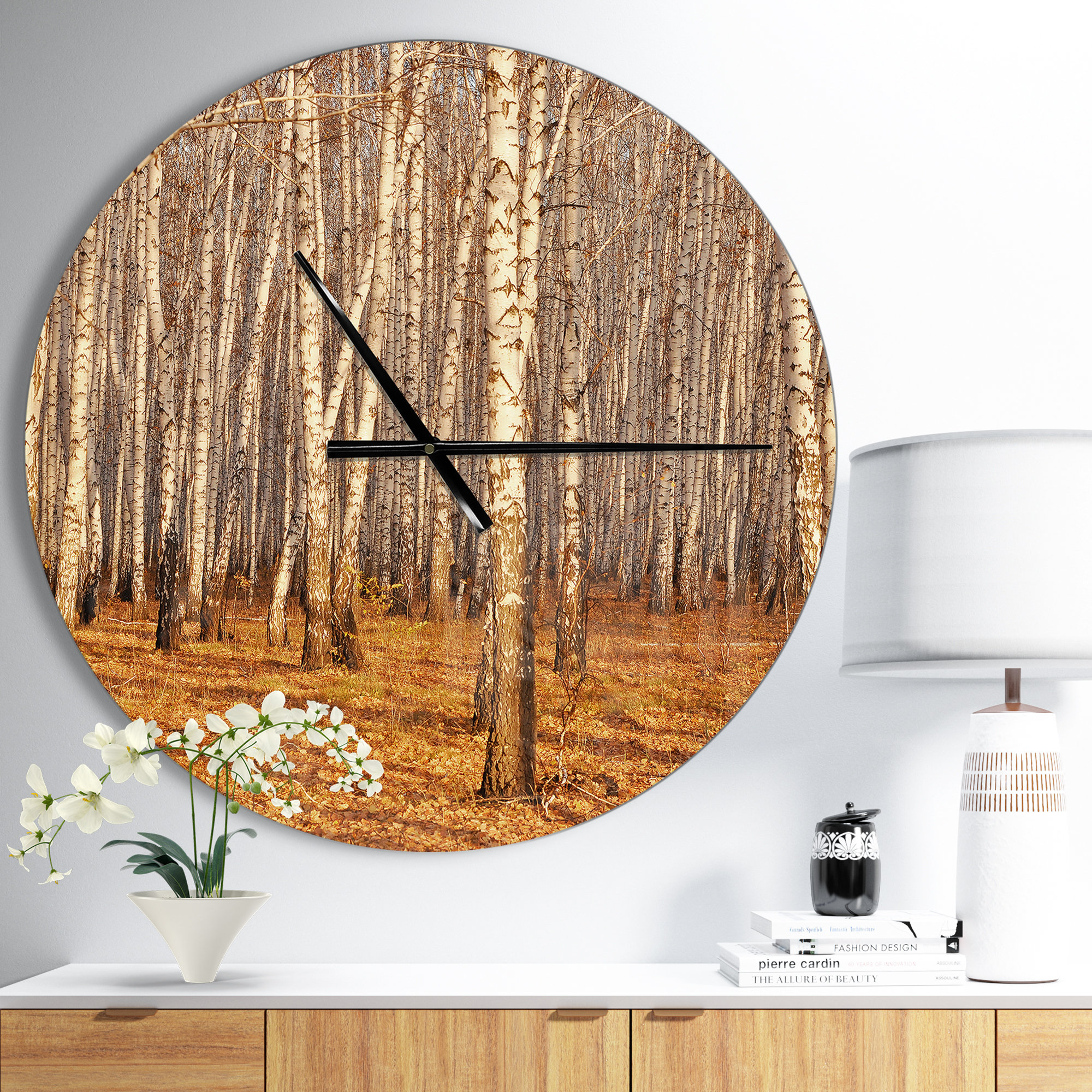 The Twillery Co.® Dense Birch Forest in the Fall - Farmhouse Wall Clock ...
