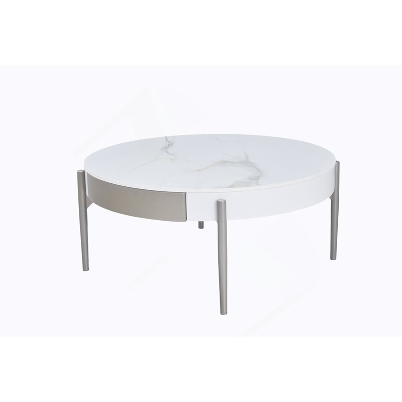 Latitude Run® Modern Round White & reall wood color Coffee Table with ...