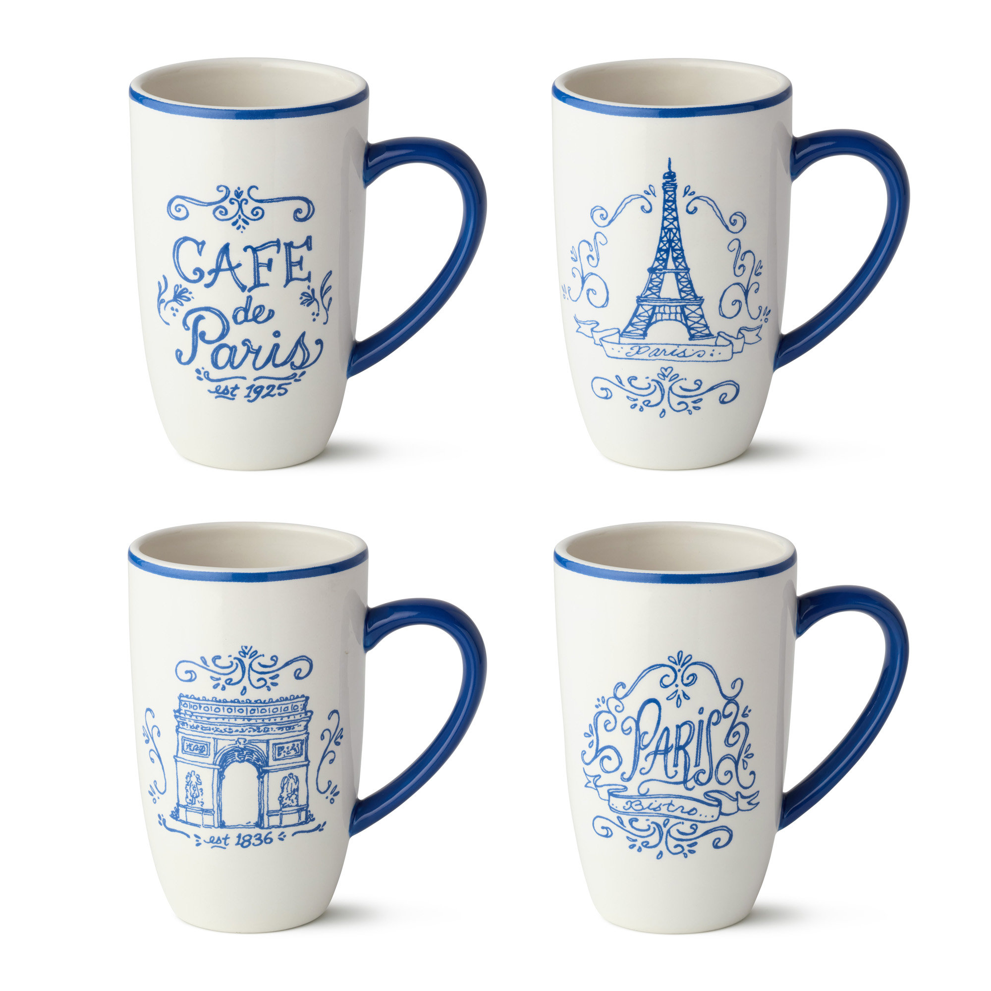 Certified International Bistro Ceramic Mug Set of 4, 16 oz blue and ...