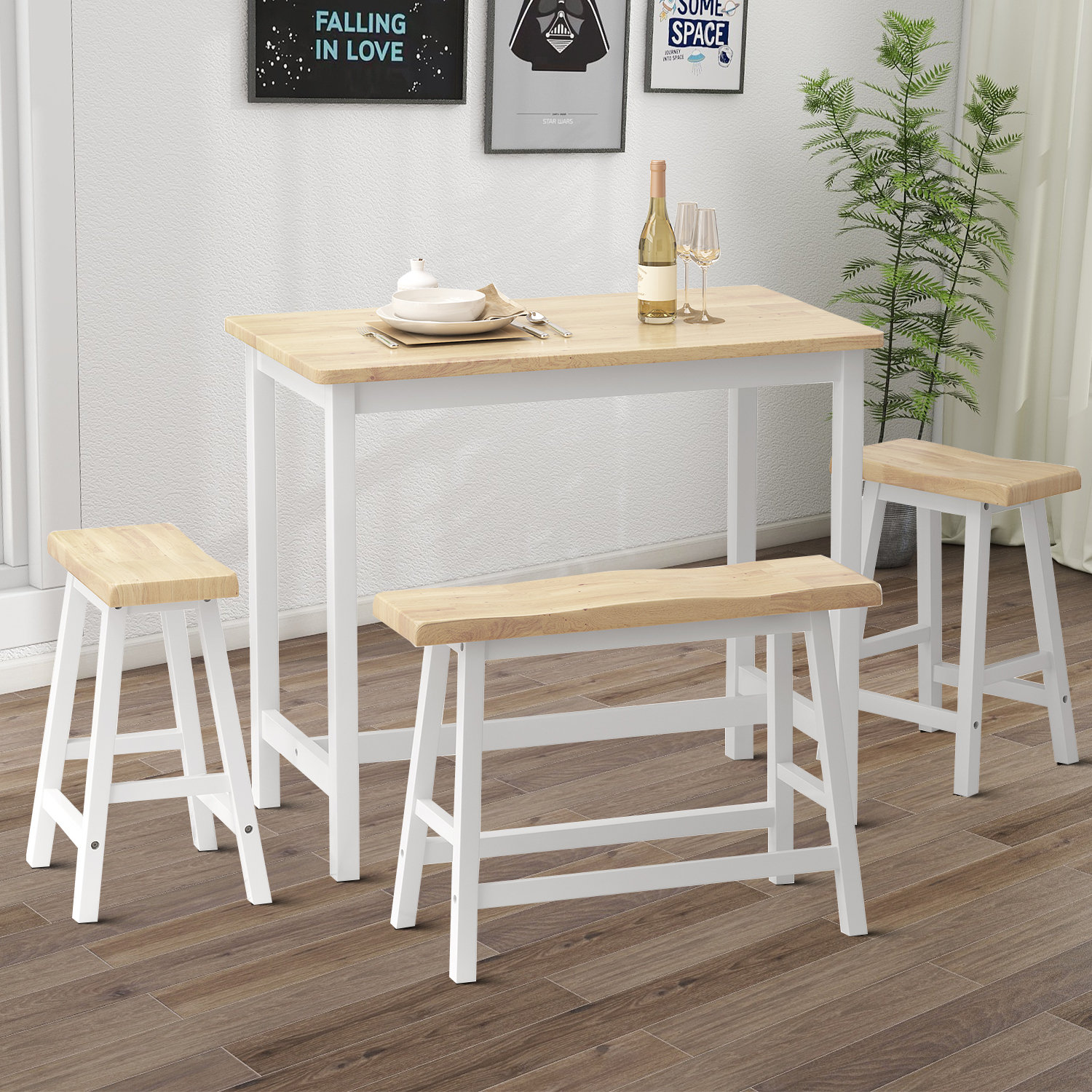 Latitude Run® Dining Table Sets with one rectangle table, two backless ...