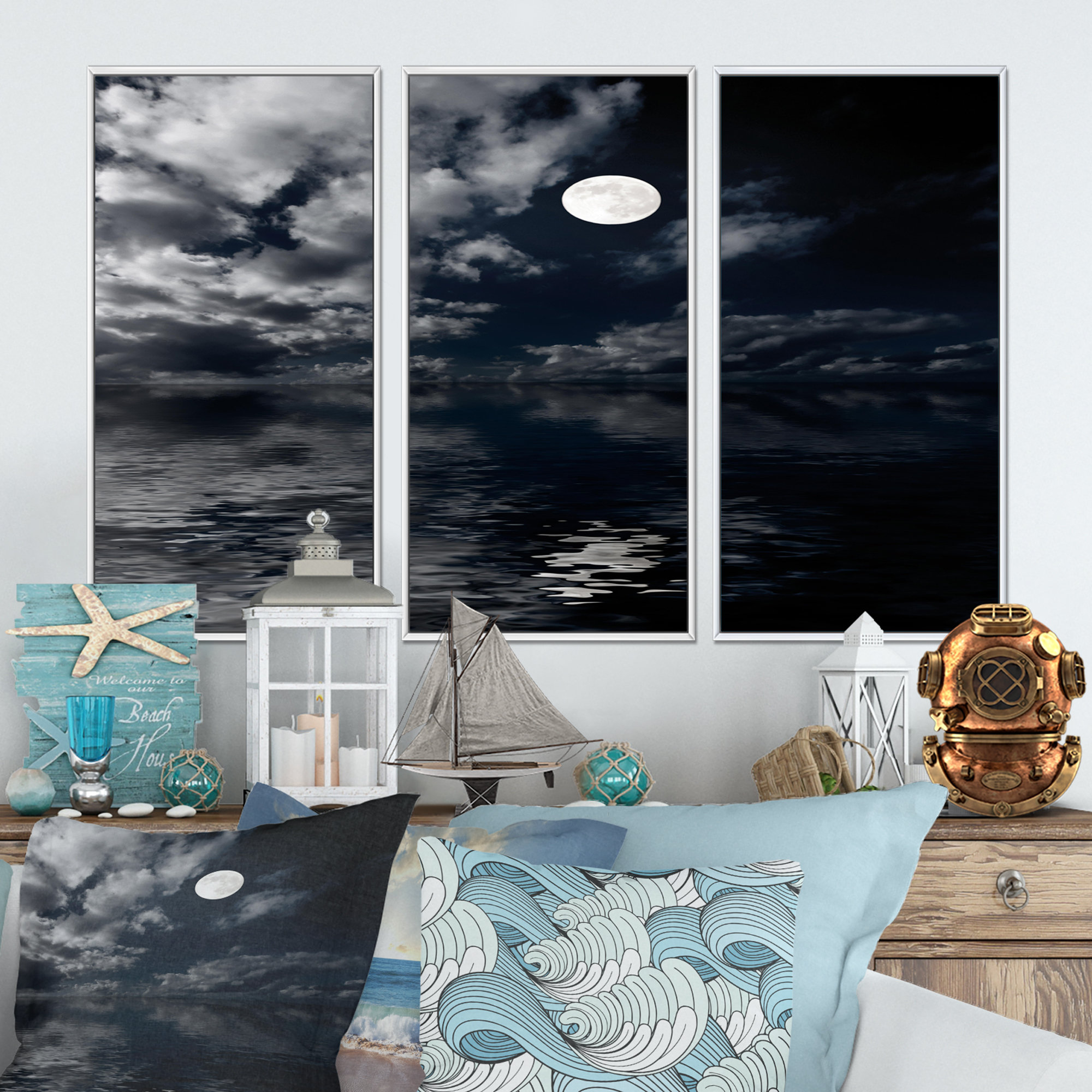 DesignArt " Full Moon In Cloudy Night Sky IV " 3 - Pieces - Wayfair Canada