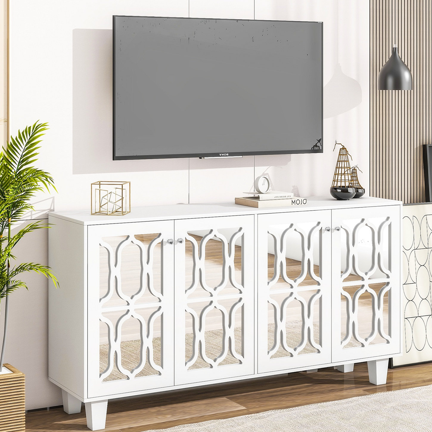 Latitude Run® Buffet Cabinet With Adjustable Shelves, 4-Door Mirror ...