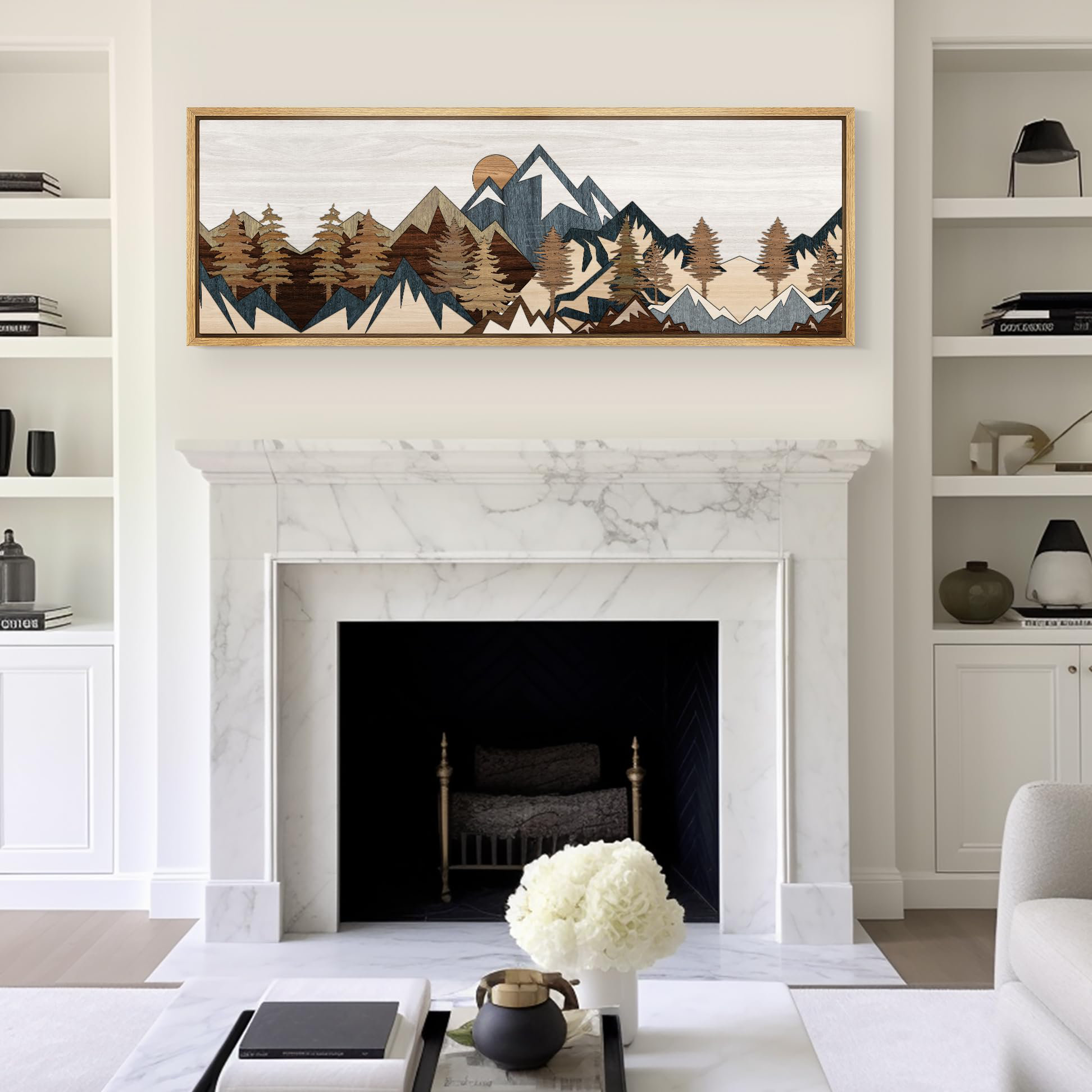 IDEA4WALL Western Wood Effect Landscape Geometric Mountain Landscape ...