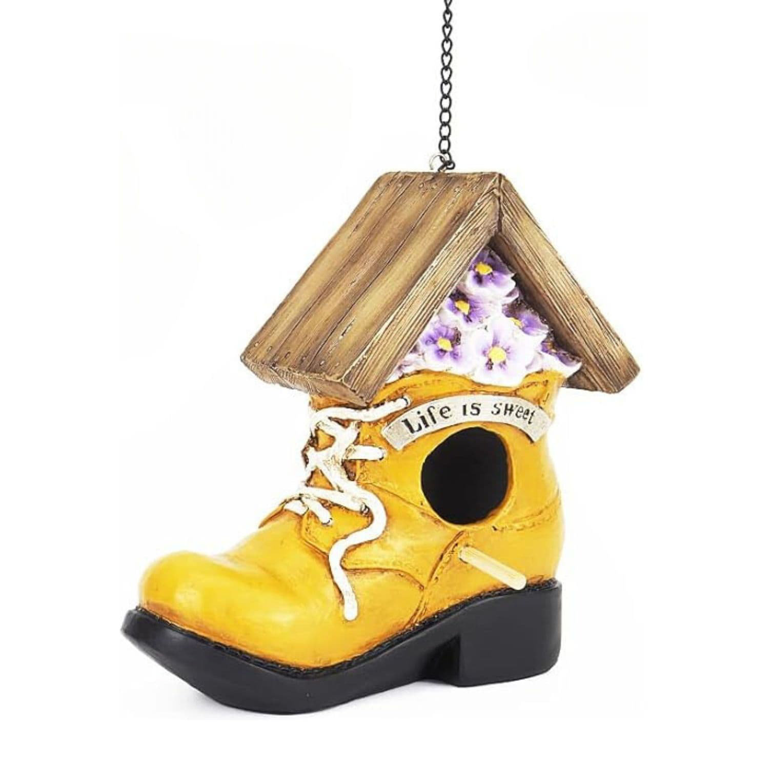 August Grove® Hanging Yellow Shoe Bird House for Outside | Wayfair