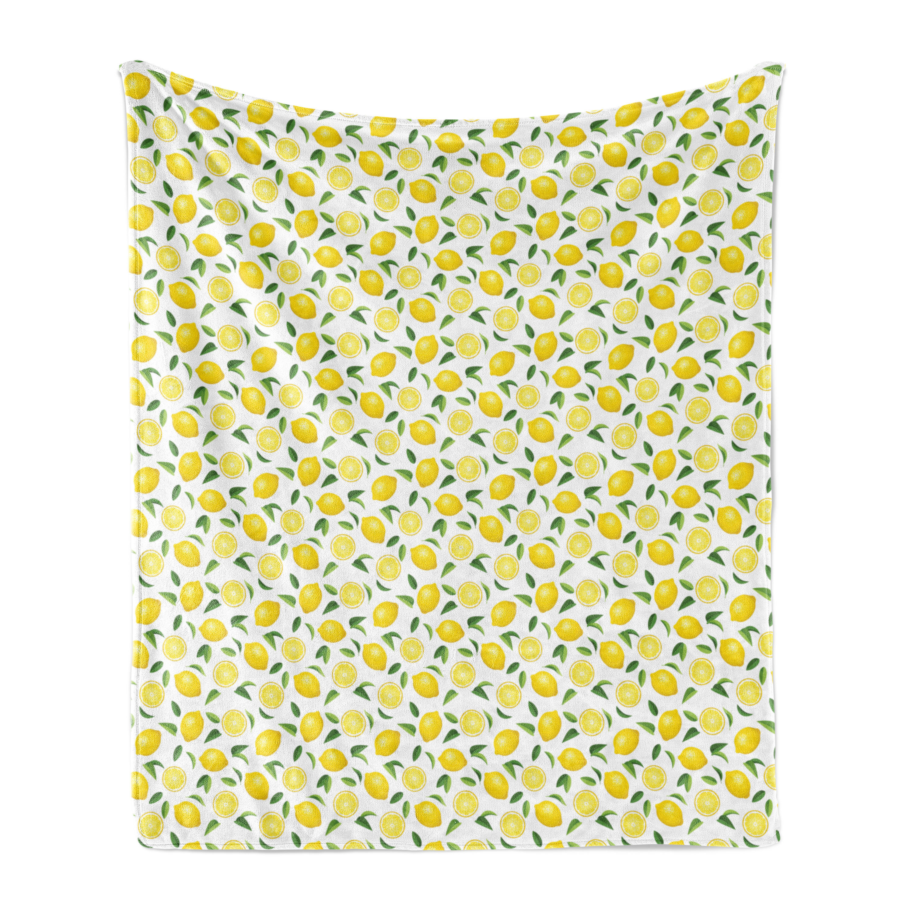 Ambesonne Lemon Fleece Throw Blanket Fruit Art Lemons and Leaves Yellow ...
