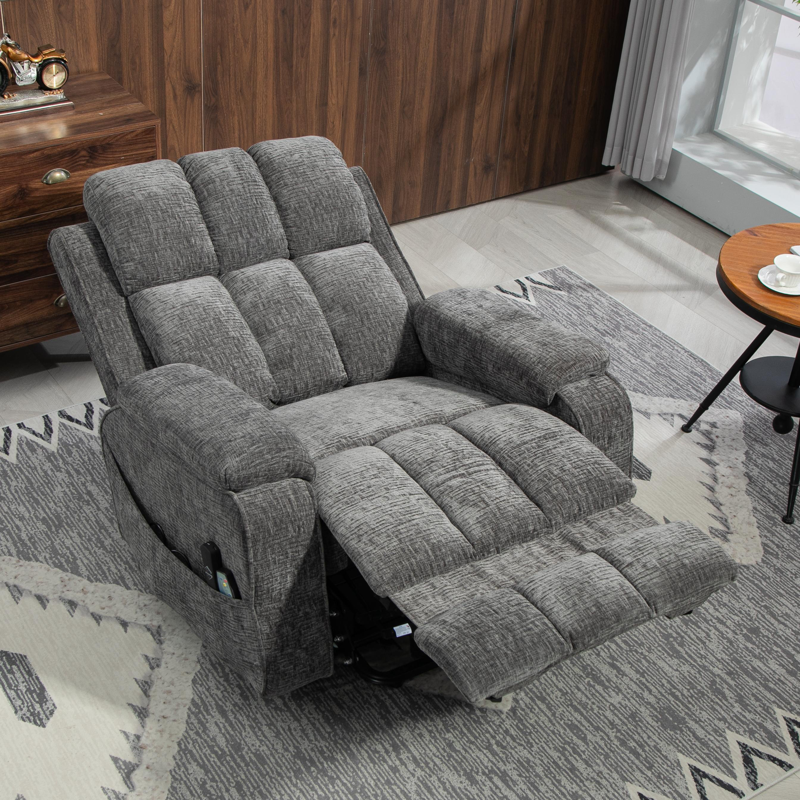 Latitude Run® Big Man Power Lay Flat Lift Chair Oversized Recliner Single Motor Heat Vibration ...