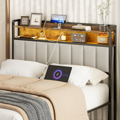 Wrought Studio Idrish Upholstered Storage Headboard With Led Lights And ...