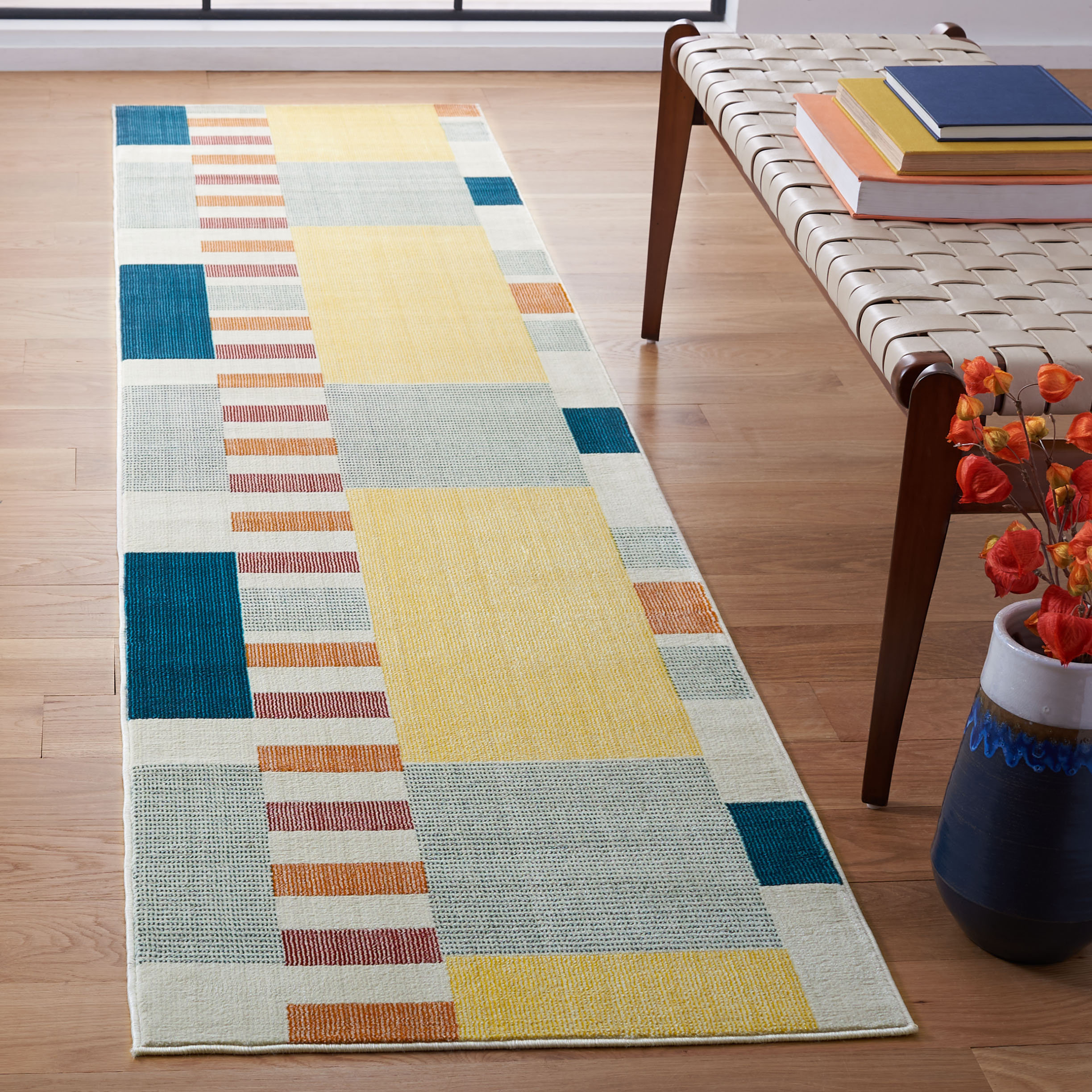 George Oliver Hopson Geometric Beige/Yellow Area Rug & Reviews | Wayfair