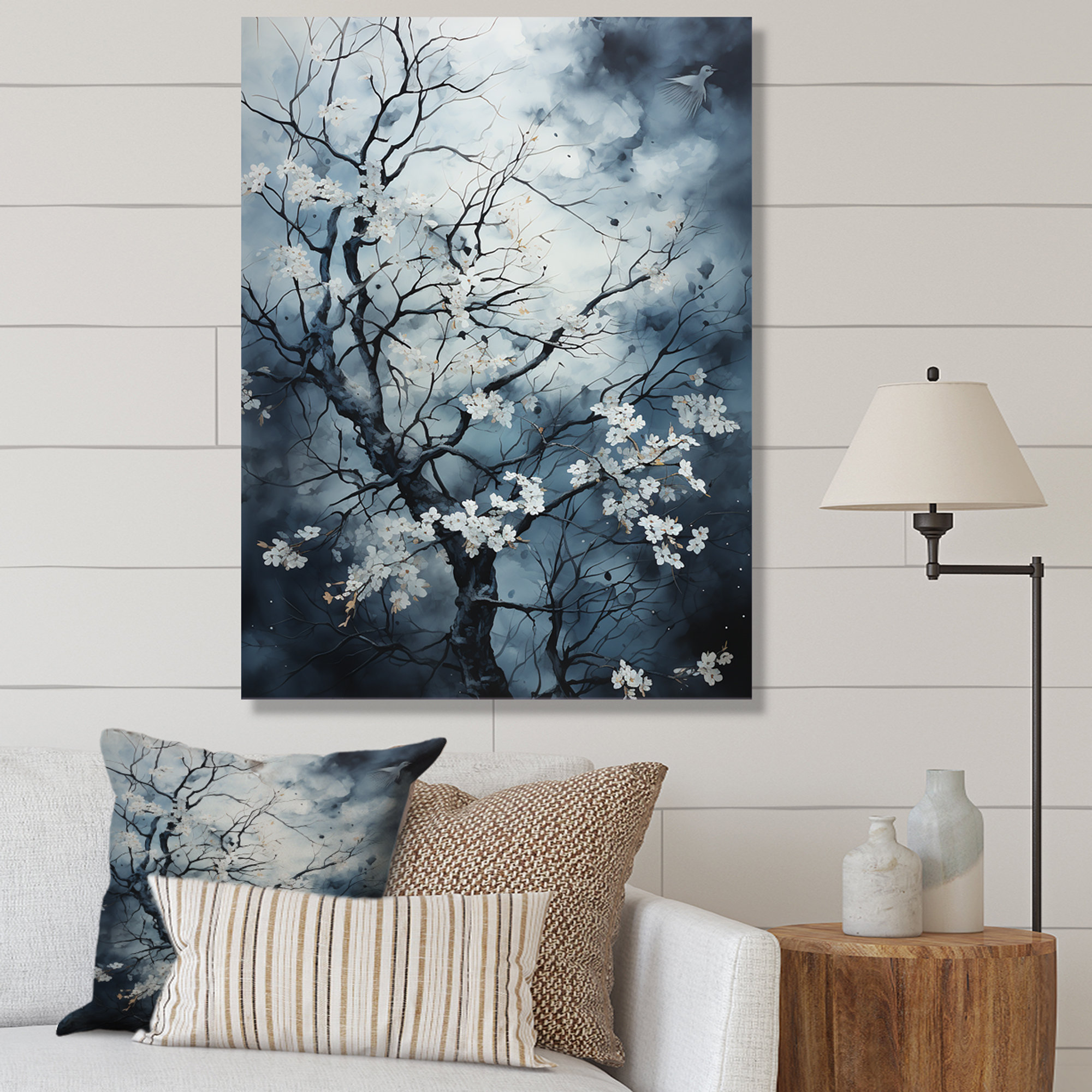 Winston Porter Lucson White Blue Tree Whispering Leaves On Canvas Print ...