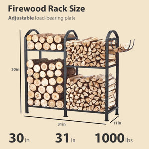 Rebrilliant Heavy Duty Black Stainless Steel Firewood Rack - Adjustable ...