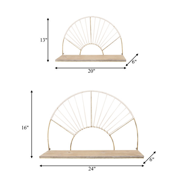 Mistana™ Teen 2 Piece Arched Wall Shelves Glam Modern Gold Metal and ...