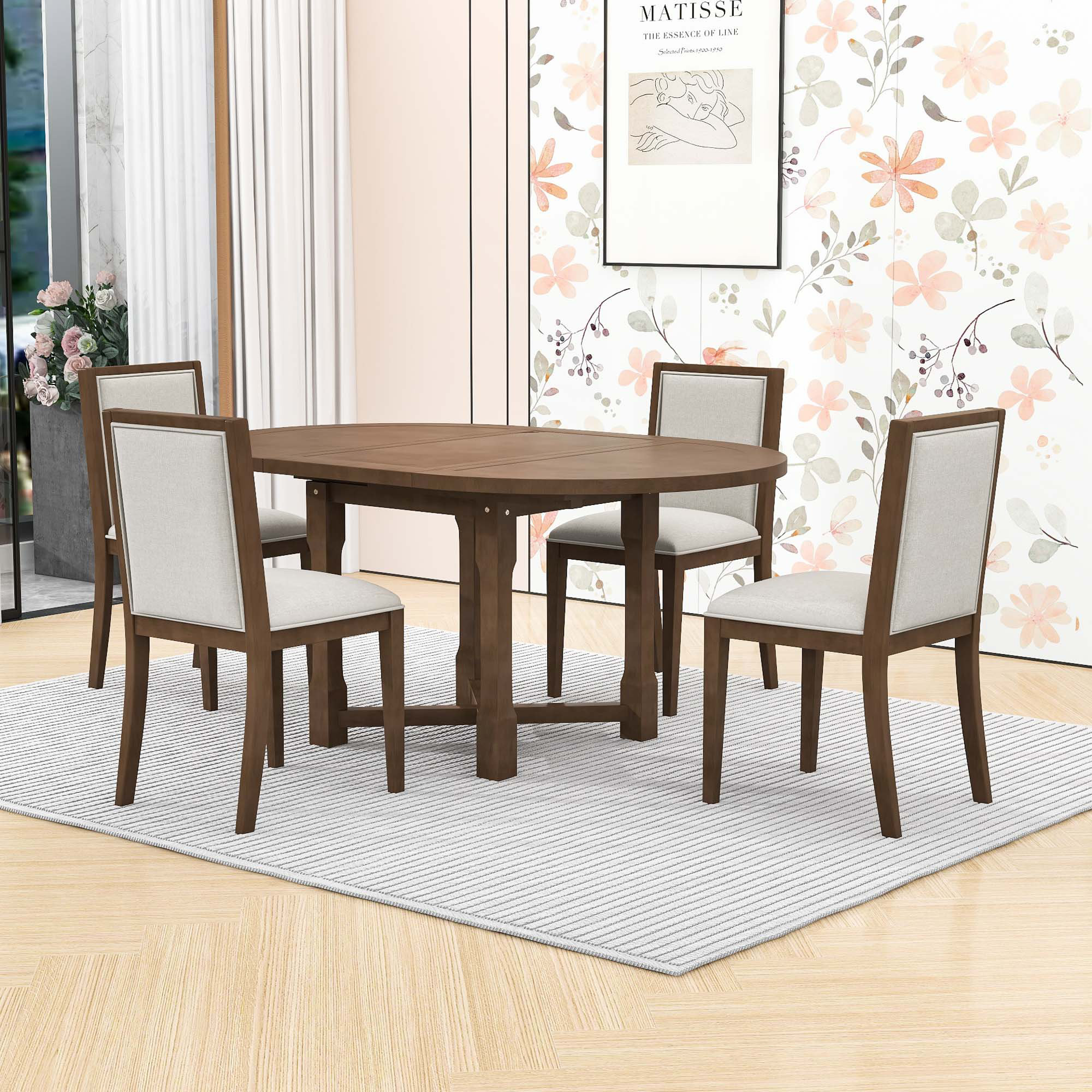Lark Manor™ 5-Piece Extendable Dining Table Set with Upholstered Chairs ...