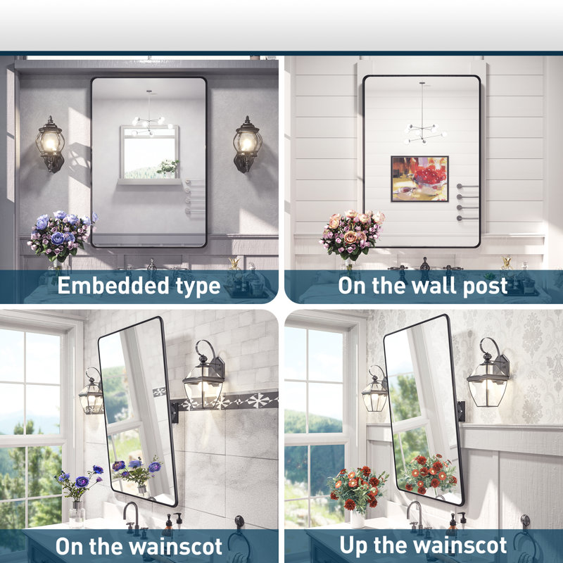 Latitude Run® Myleesha Bathroom Mirror with Framed Rounded Corner Pivot ...