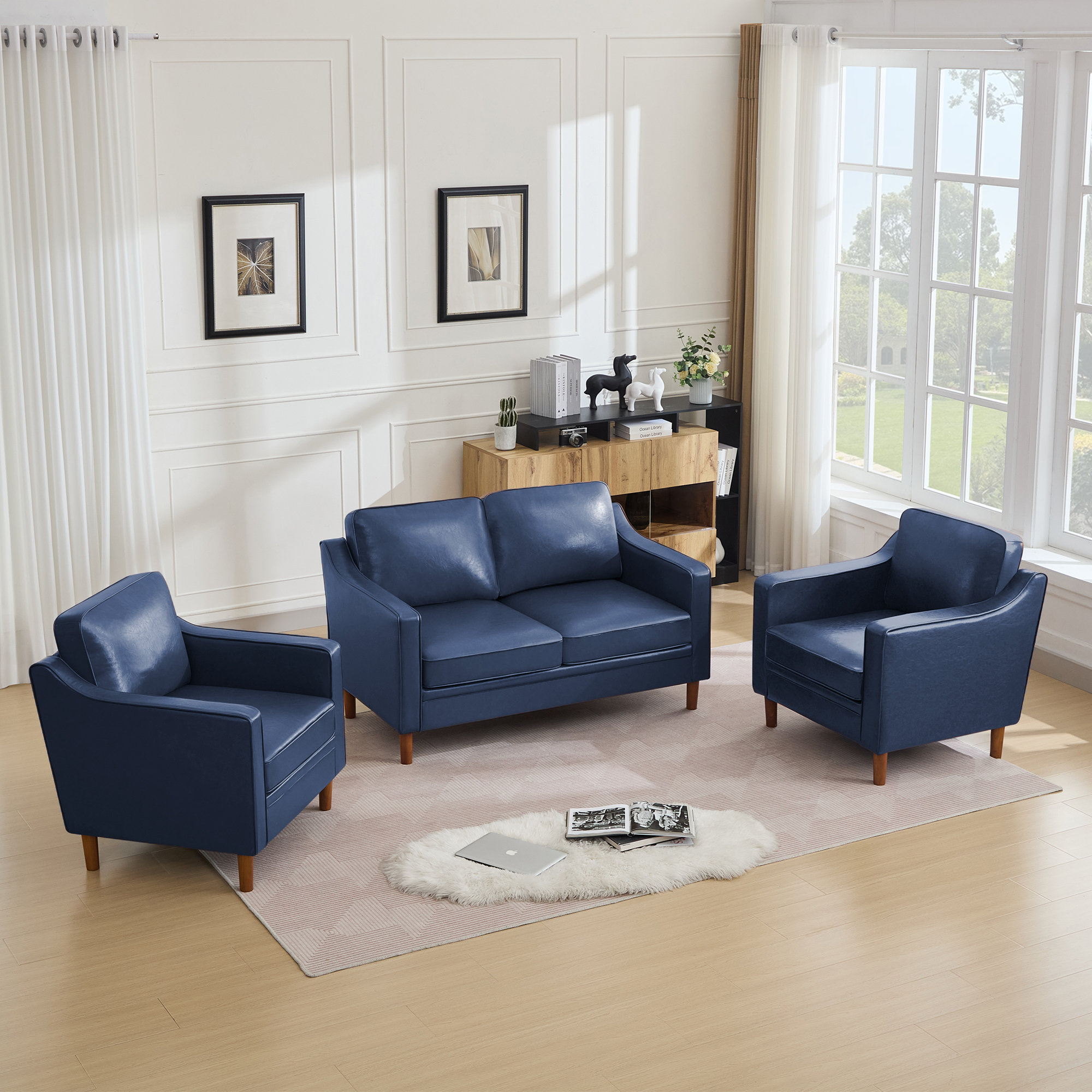 Ebern Designs Azriah Christofor 3 Piece Faux Leather Living Room Set ...