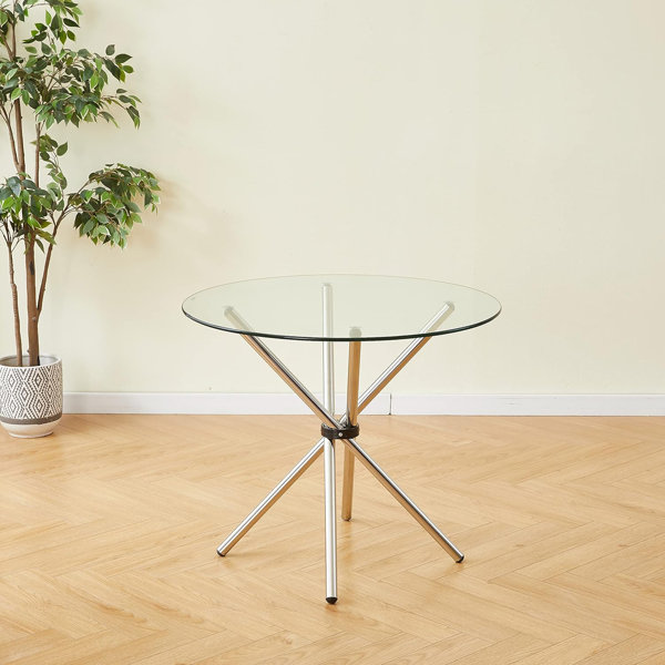 Wrought Studio Round Glass Table w/ Stainless Steel Legs for Kitchen ...