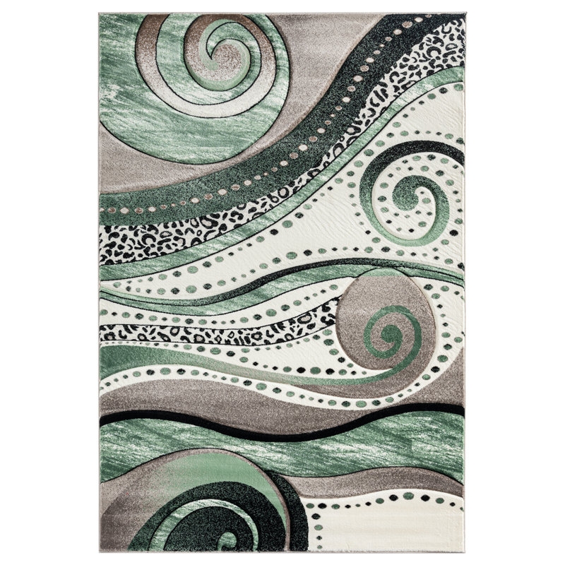 Wrought Studio Nekizia Abstract Green/Brown Area Rug & Reviews | Wayfair