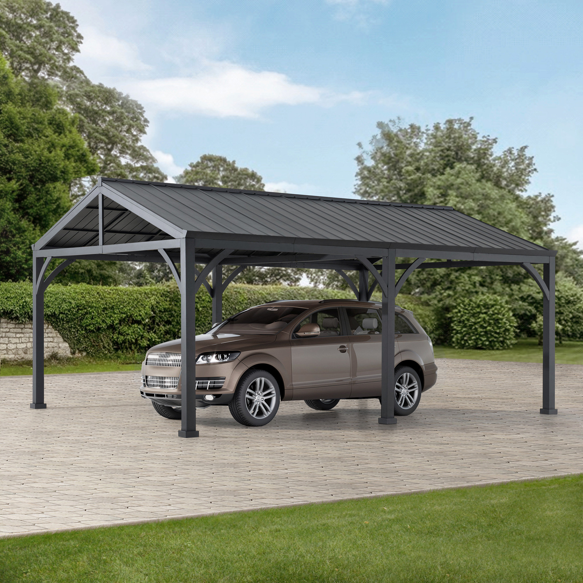 Sunjoy Abri de voiture pour l'extérieur avec abri de jardin en acier ...