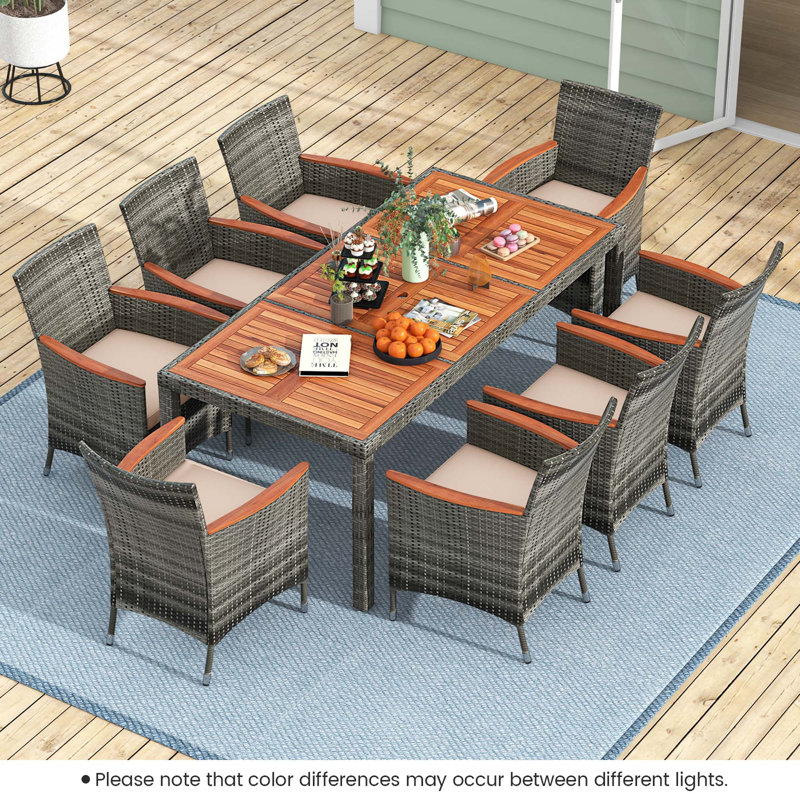 Wildon Home® 9 Pieces Outdoor Wicker Dining Set With Acacia Wood Table ...