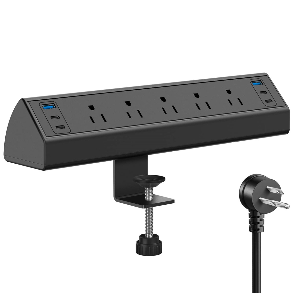 BINO Desk Edge Mount Power Strip 6 USB Ports 5 AC Outlets Surge ...