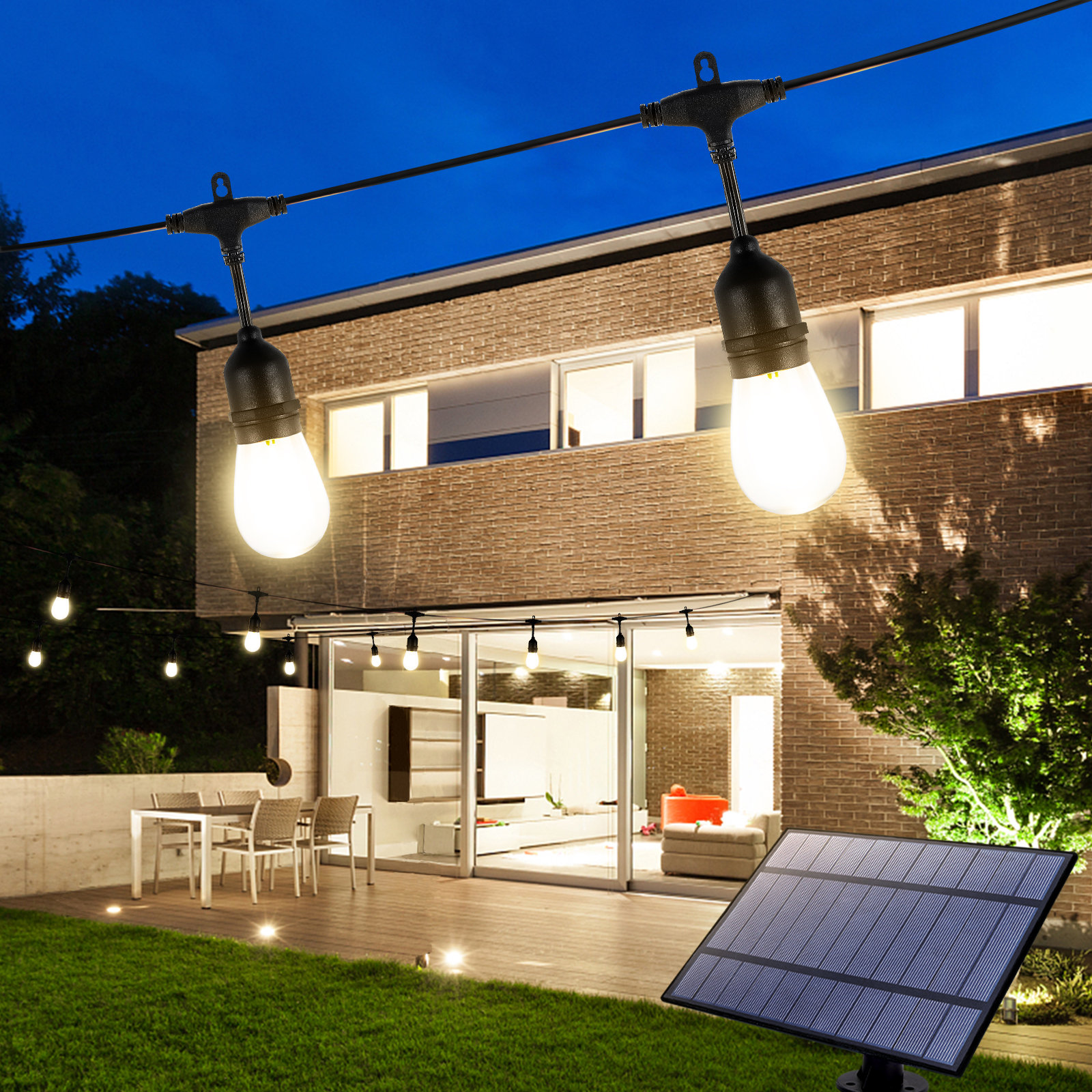 The Holiday Aisle® Heuton 35FT Outdoor Solar Powered 11- Bulb Standard ...