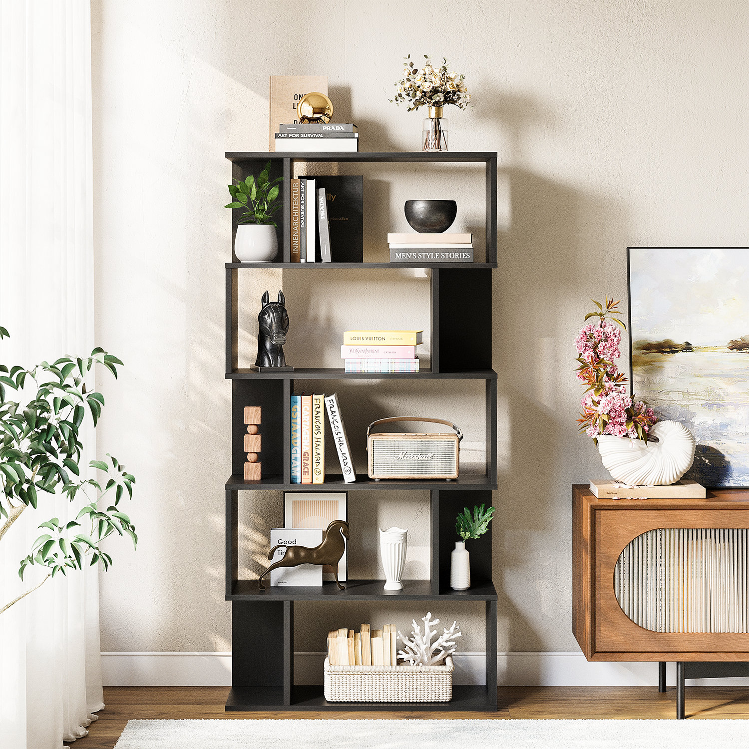 Ebern Designs S-shaped Z-shelf Bookshelves And Bookcase, Open Shelves ...