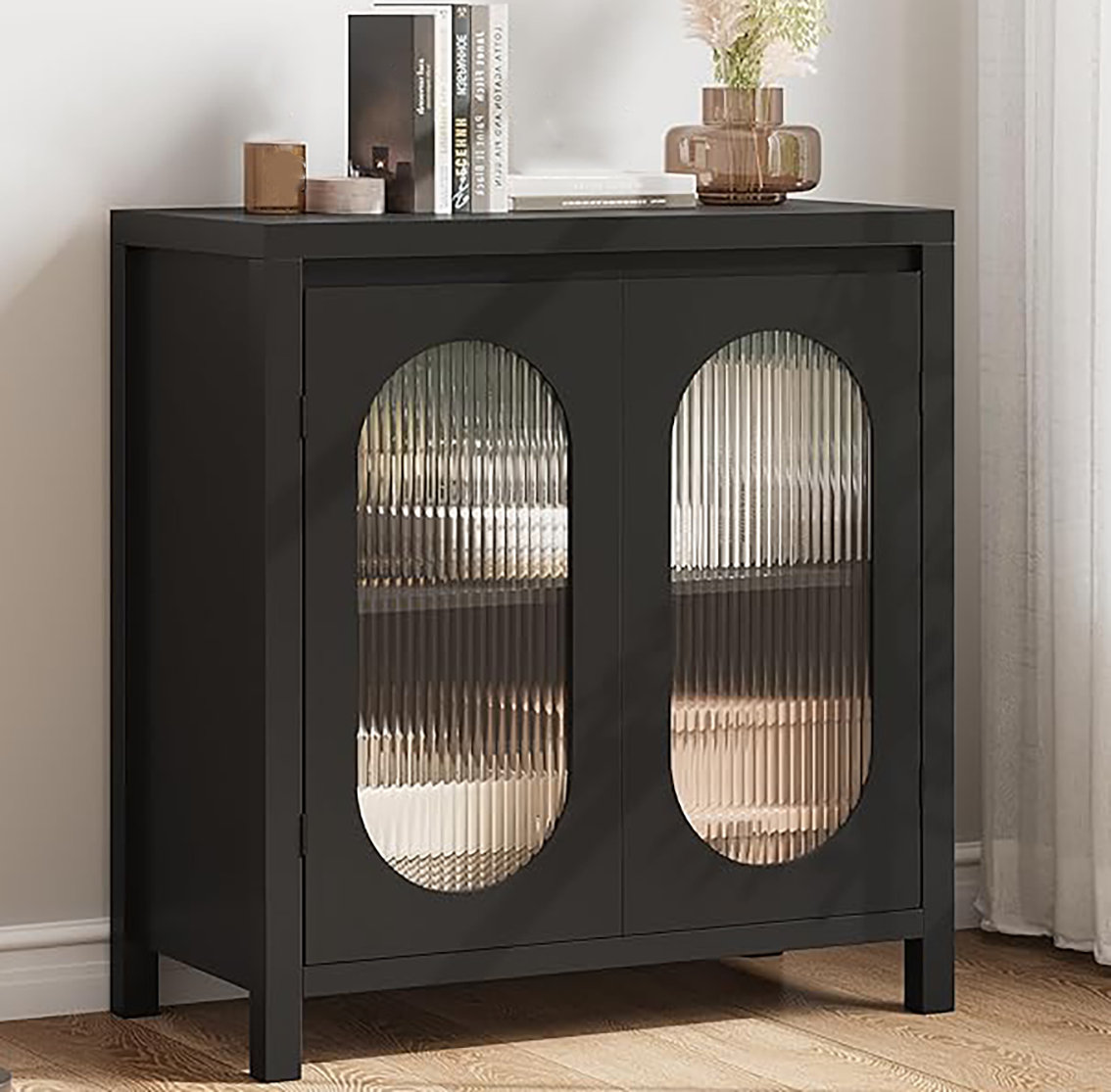 Ebern Designs Modern Sideboard Buffet Cabinet With Glass Doors And Shelves, Small Console ...