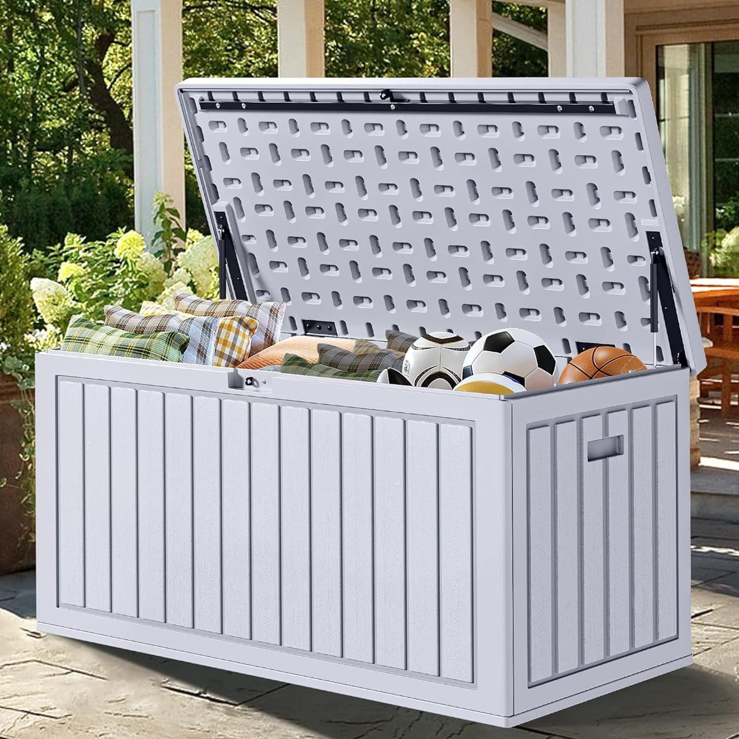 SONBIS Large Deck Box, Resin Outdoor Storage Box, Patio Furniture ...
