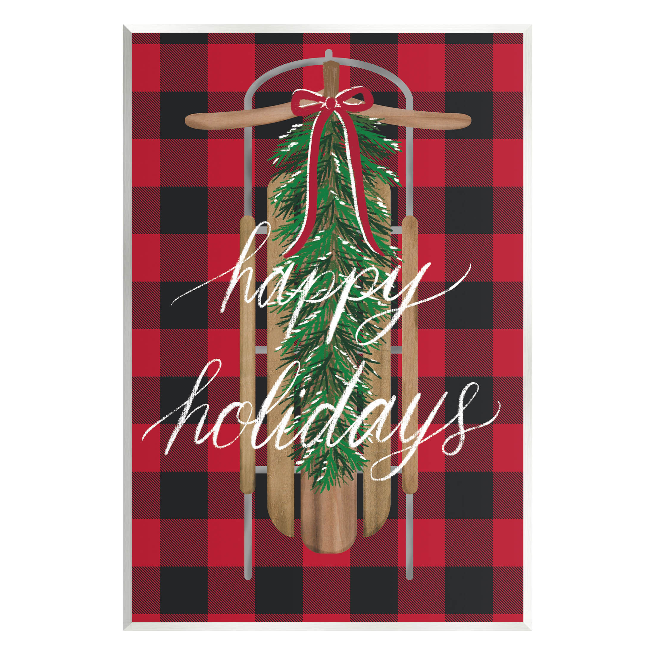 The Holiday Aisle® Happy Holidays Tartan Sled Wall Plaque Art By Amanda ...