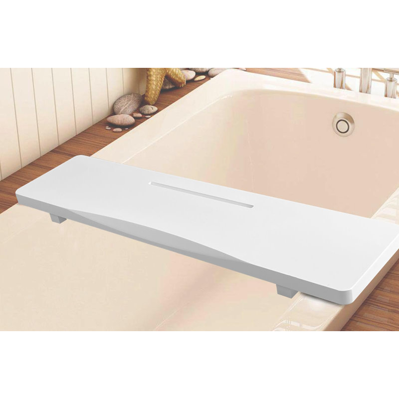 HUDSON & ASHTON LLC Stylish White Slab Bamboo Bathtub Tray Stand With ...