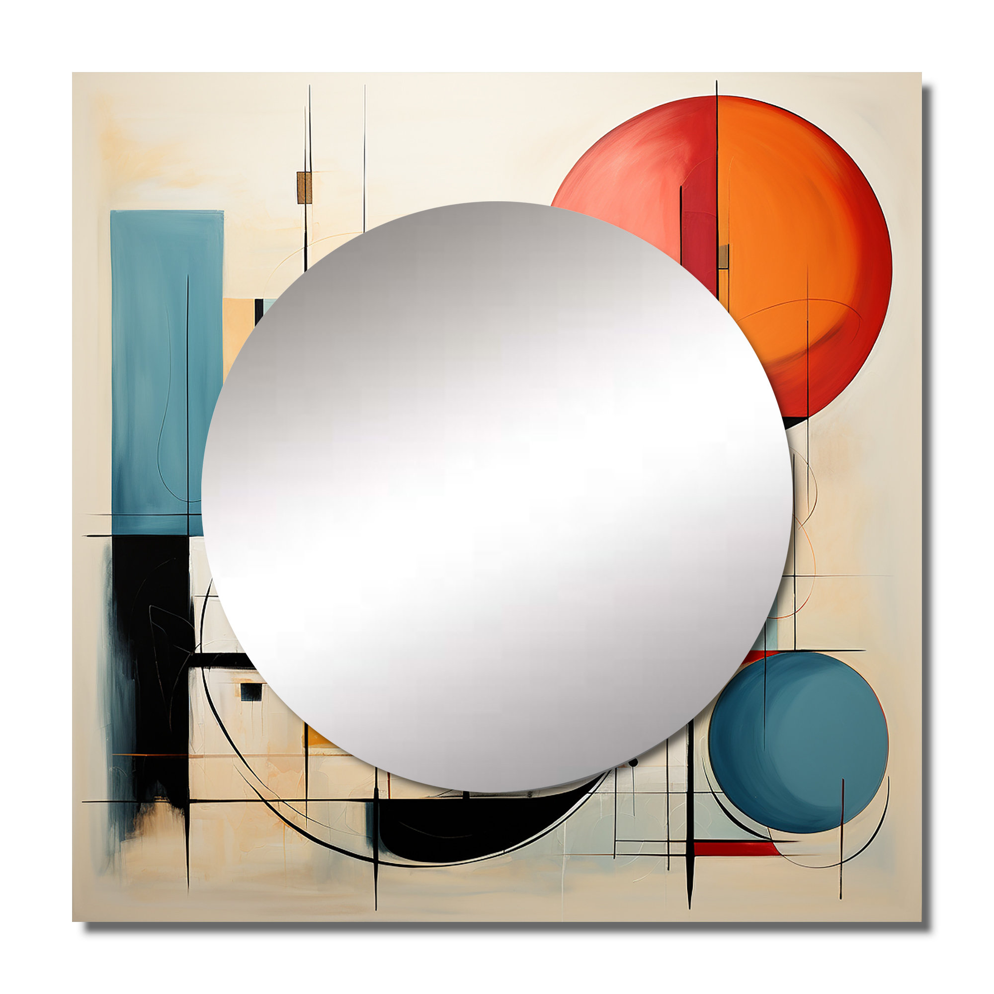 Design Art Colorful Mid Century Dynamic Duality II - Mid-Century Square Living Room Wall Mirror ...