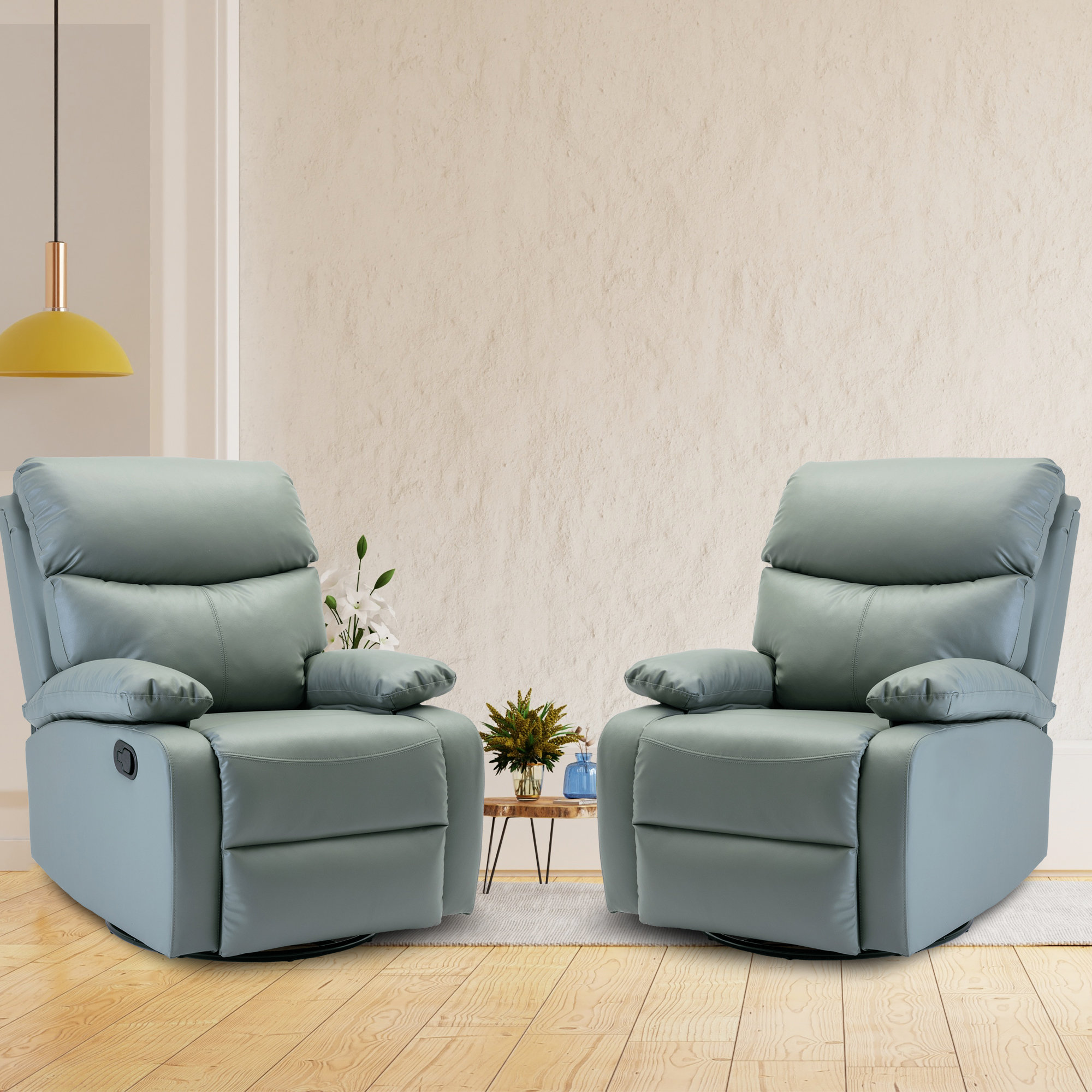 Latitude Run® Genuine Leather Small Recliners Manual Swivel Rocker ...