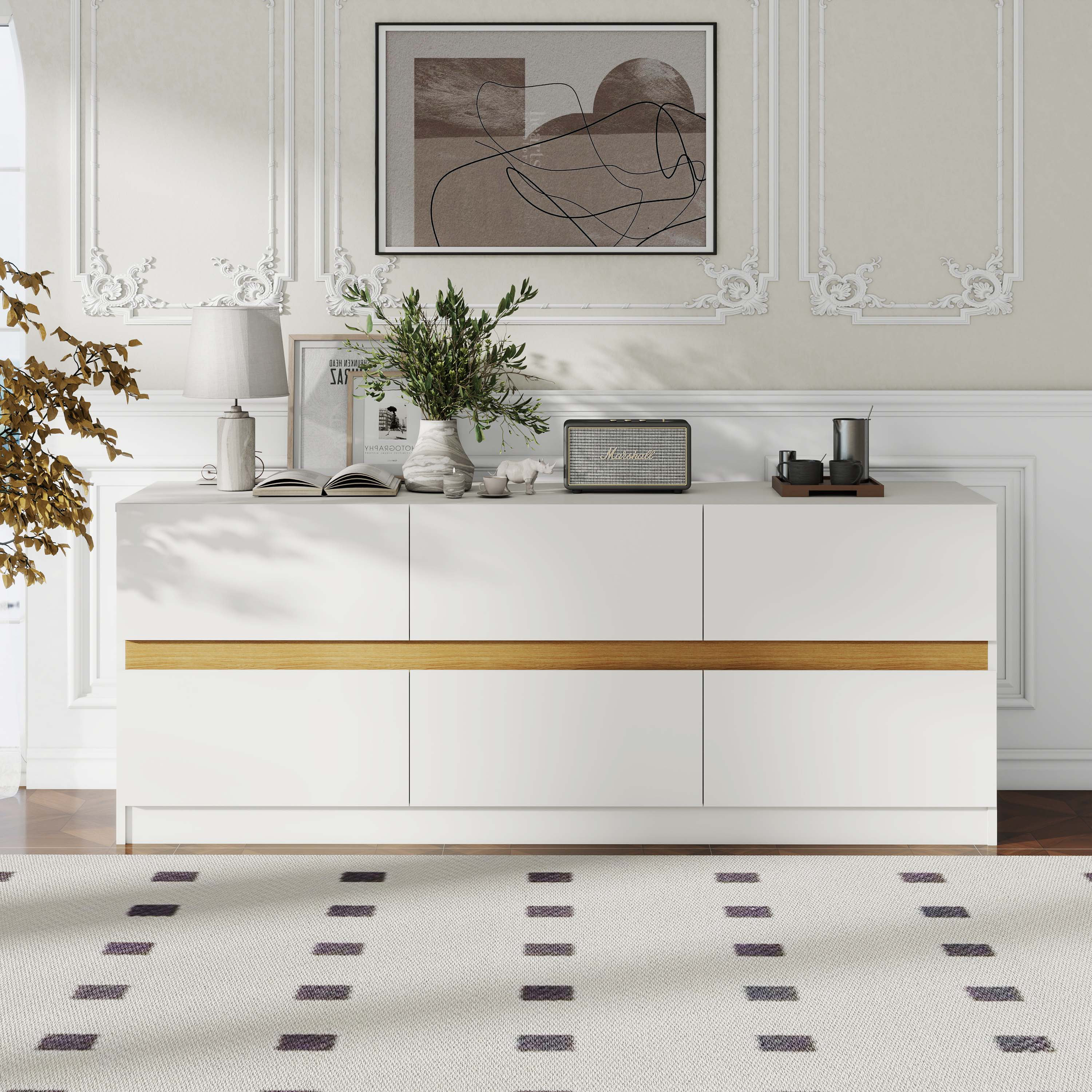 Latitude Run® 6 Drawer Dresser Long Dresser for Bedroom Wood Clothes ...